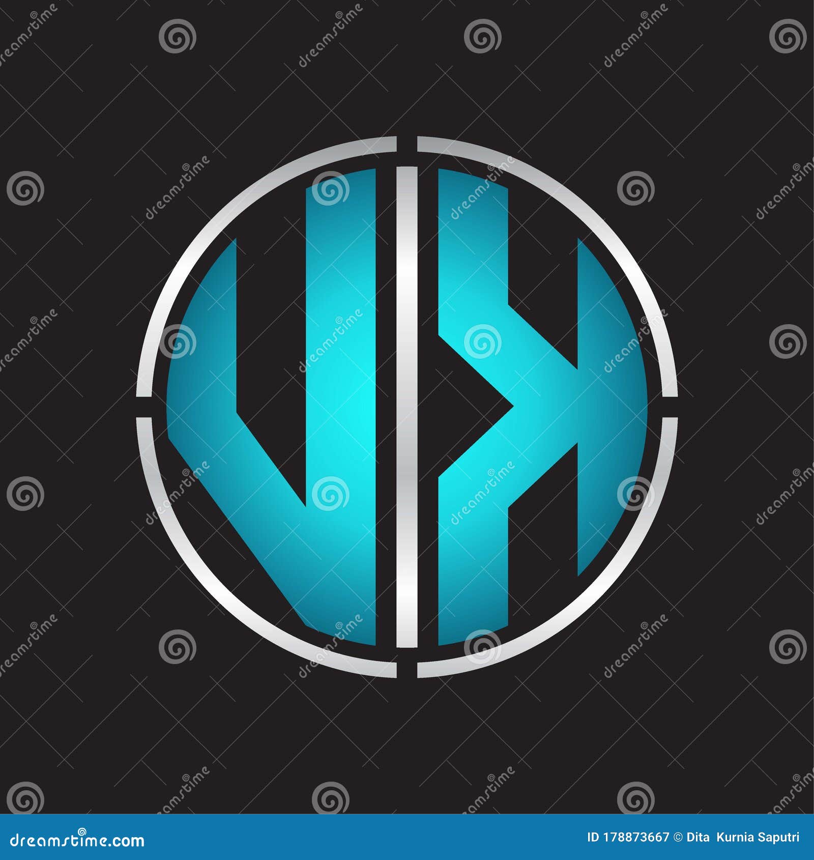 VK Logo Initial with Circle Line Cut Design Template on Blue Colors ...