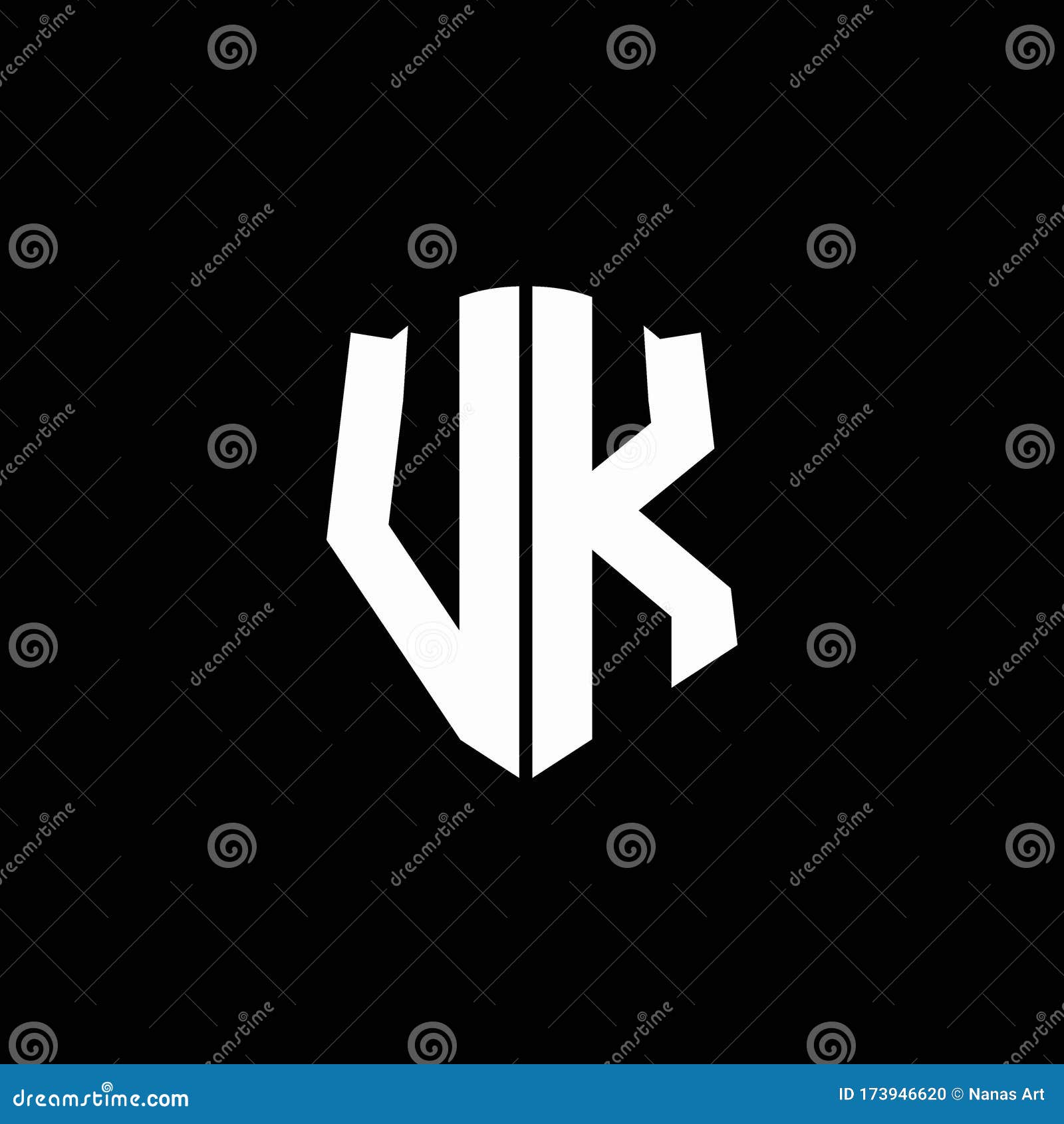 VK Monogram Letter Logo Ribbon with Shield Style Isolated on Black ...