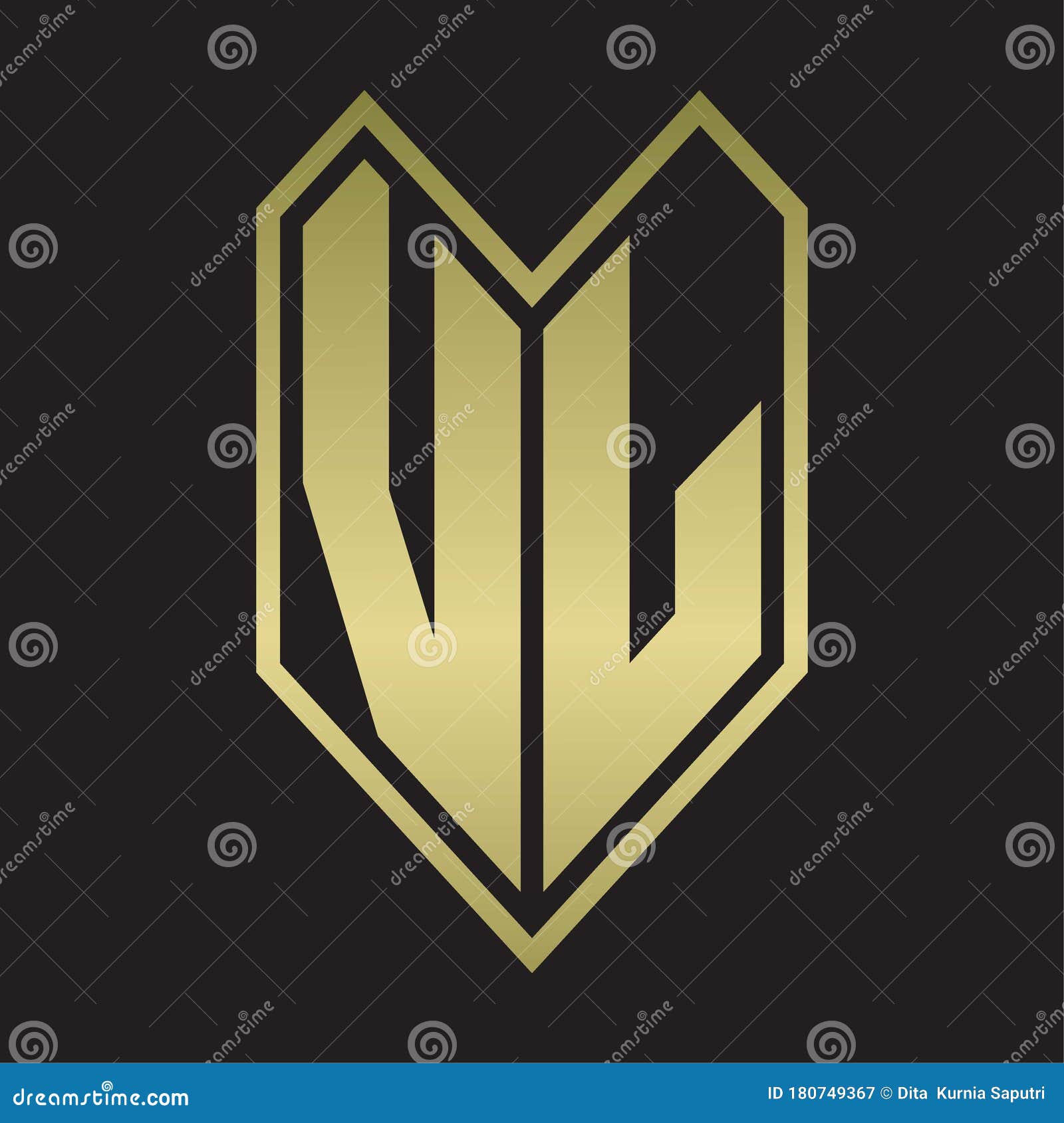 VL Logo Monogram with Emblem Line Style Isolated on Gold Colors Stock ...