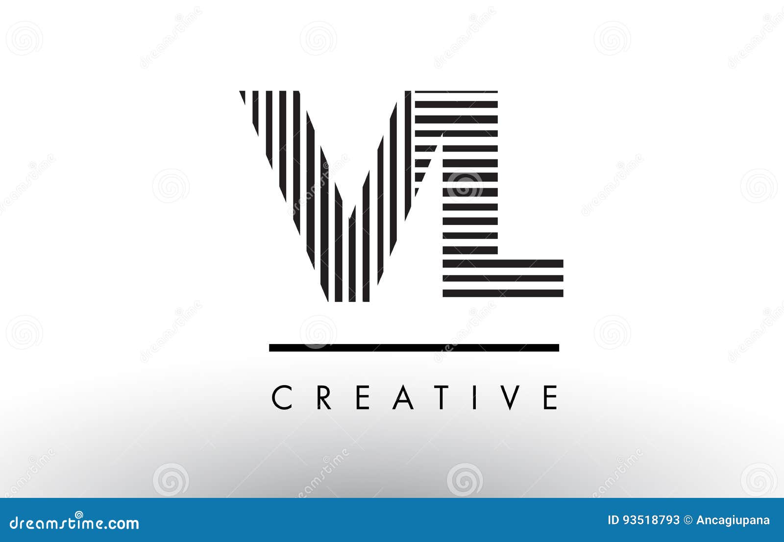 VL V L Black And White Lines Letter Logo Design. Cartoon Vector ...