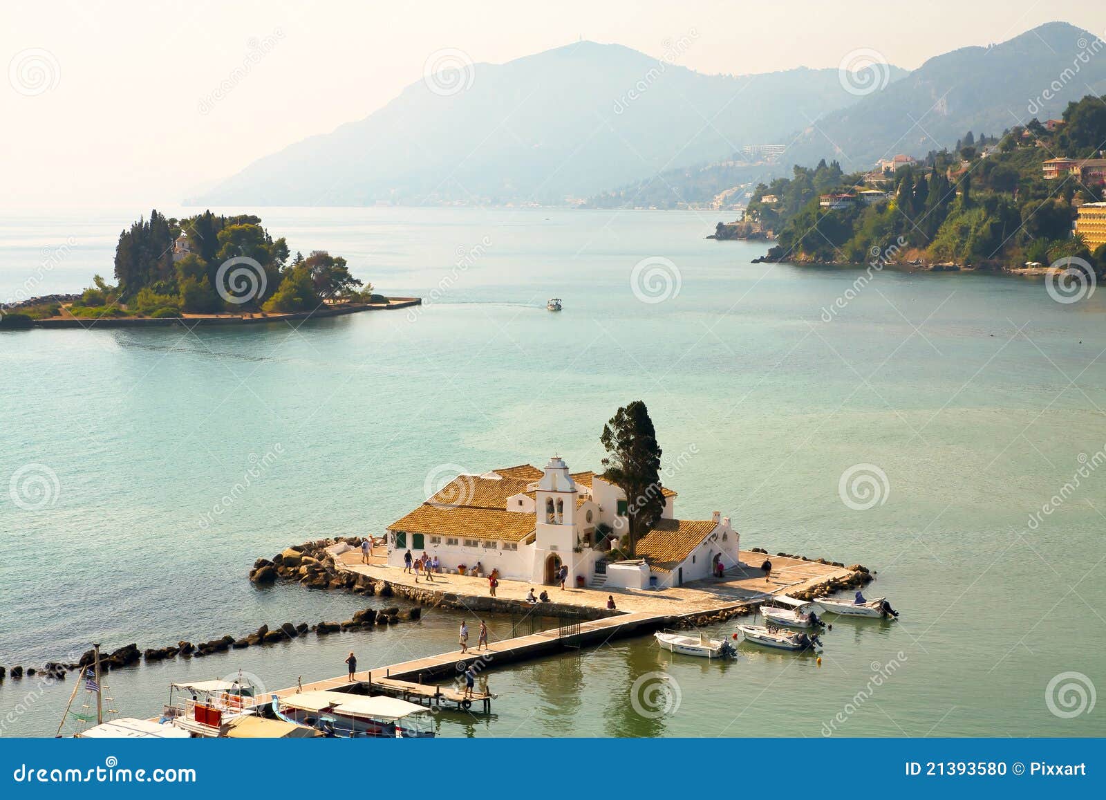 Vlacherna Monastery on Corfu Stock Photo - Image of pier, landscape ...
