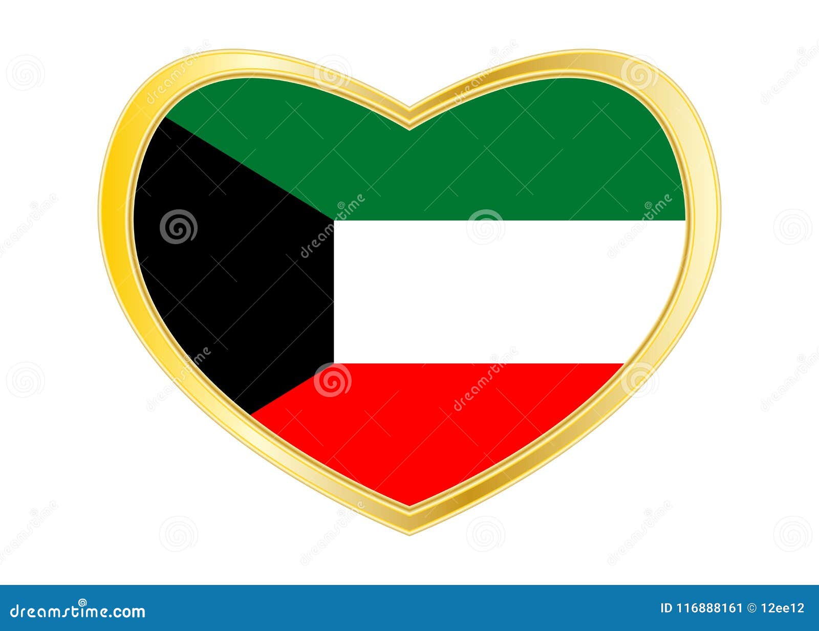 Vlag Van Koeweit in Hartvorm, Gouden Kader Vector Illustratie ...