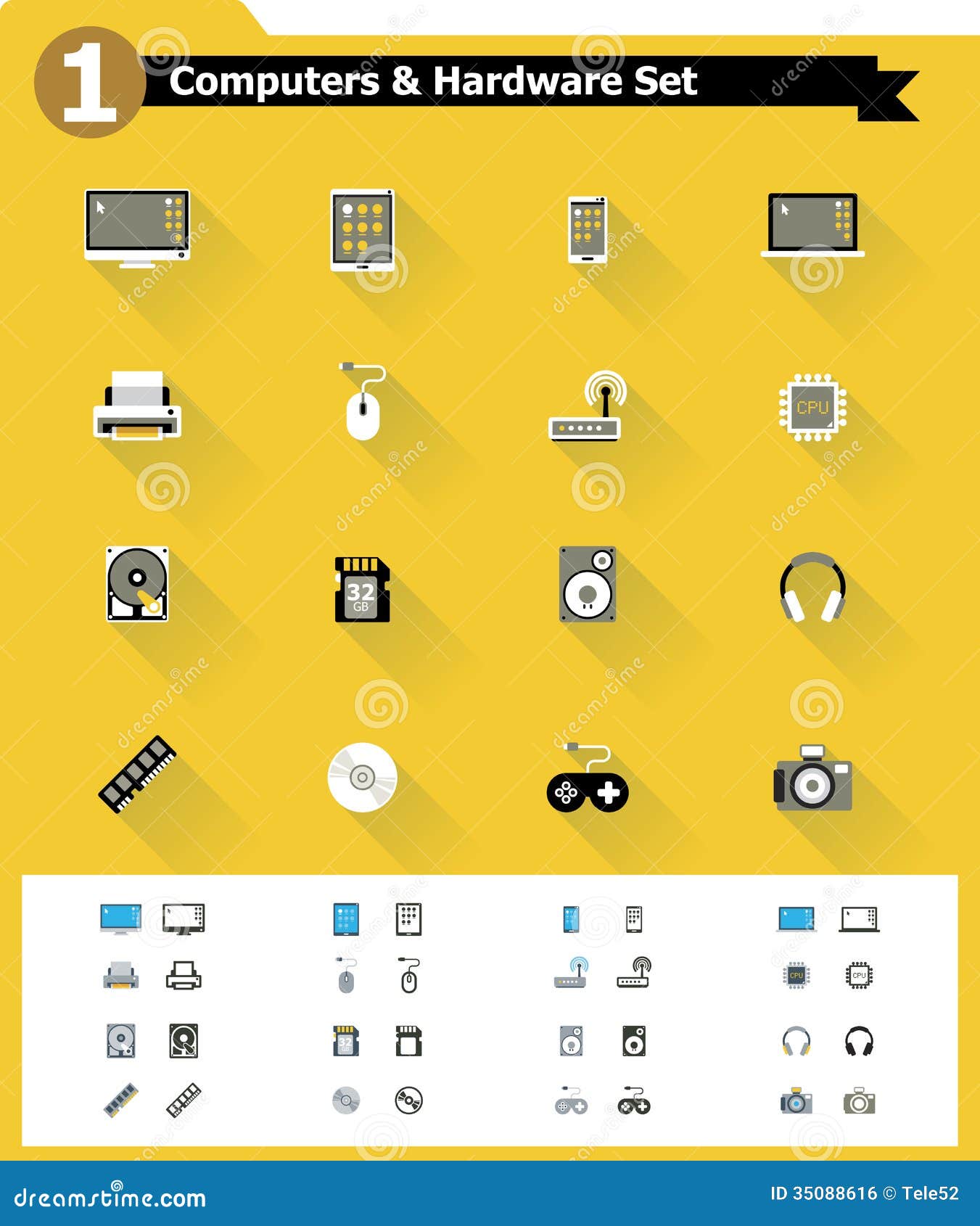 Vlakke Het Pictogramreeks Van De Computerhardware Vector Illustratie ...