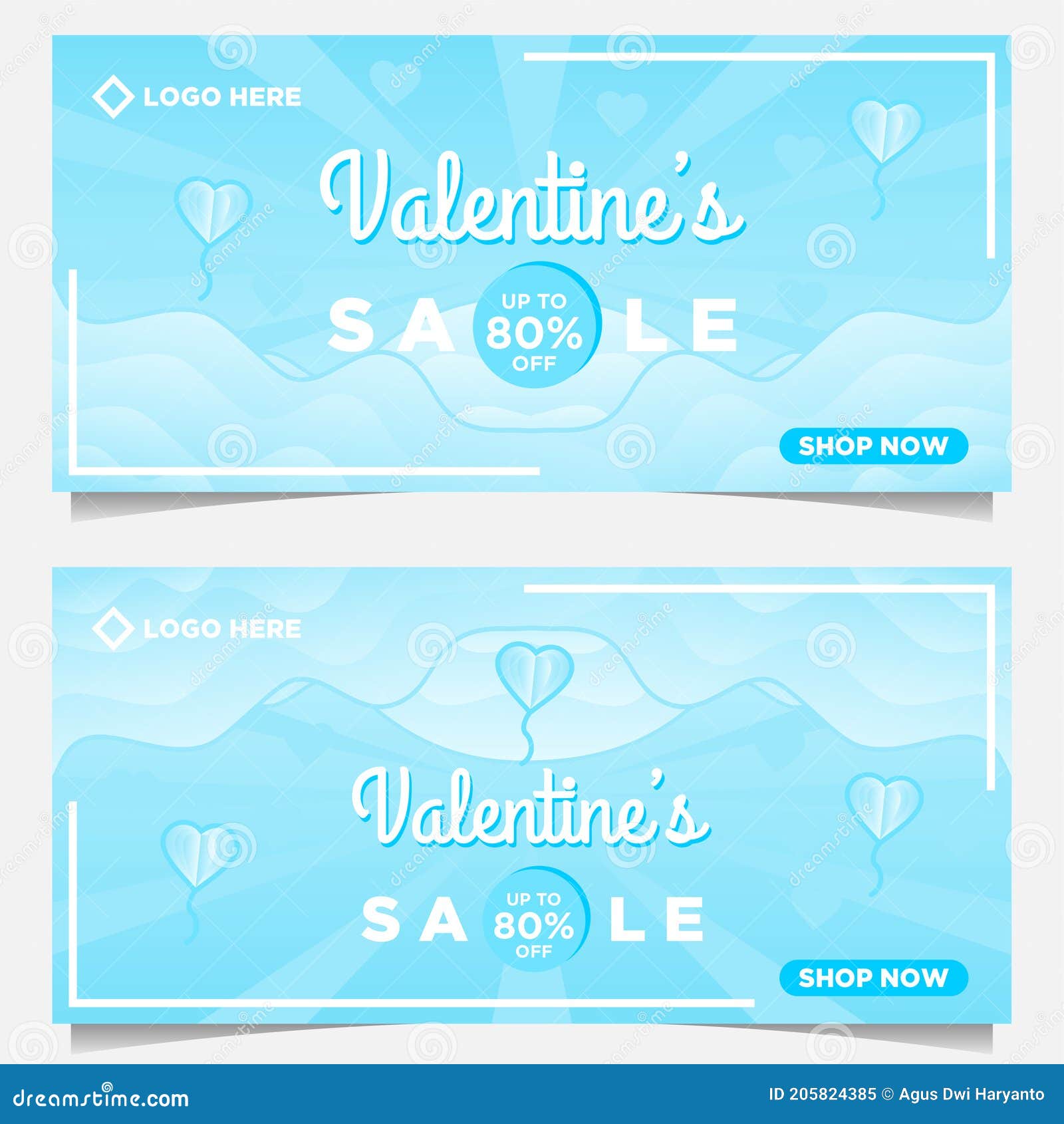 Happy Valentine Day Sale Banner Template with Blue Background Stock ...