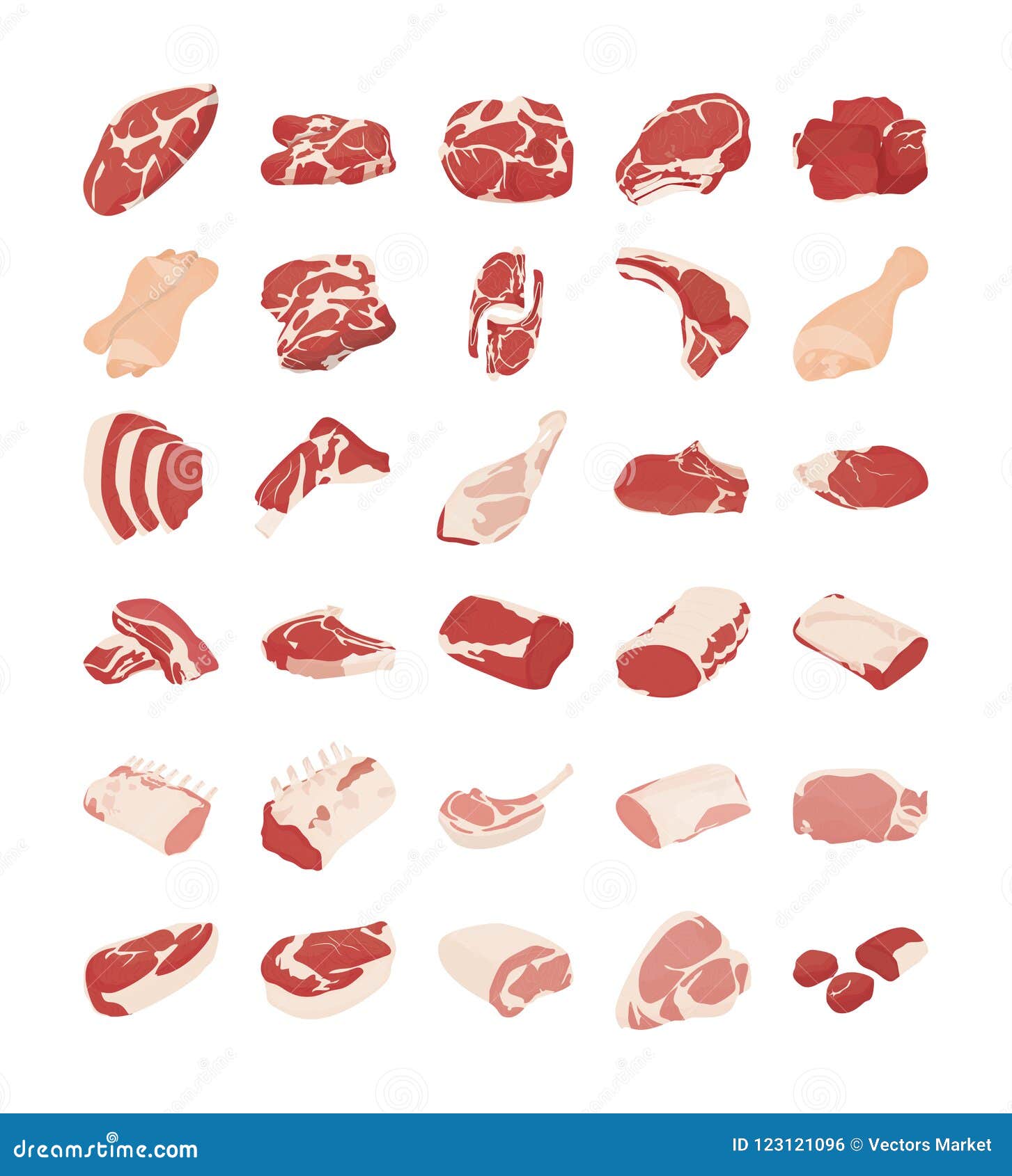 Vlees Vlakke Vectorpictogrammen Stock Illustratie - Illustration of ...