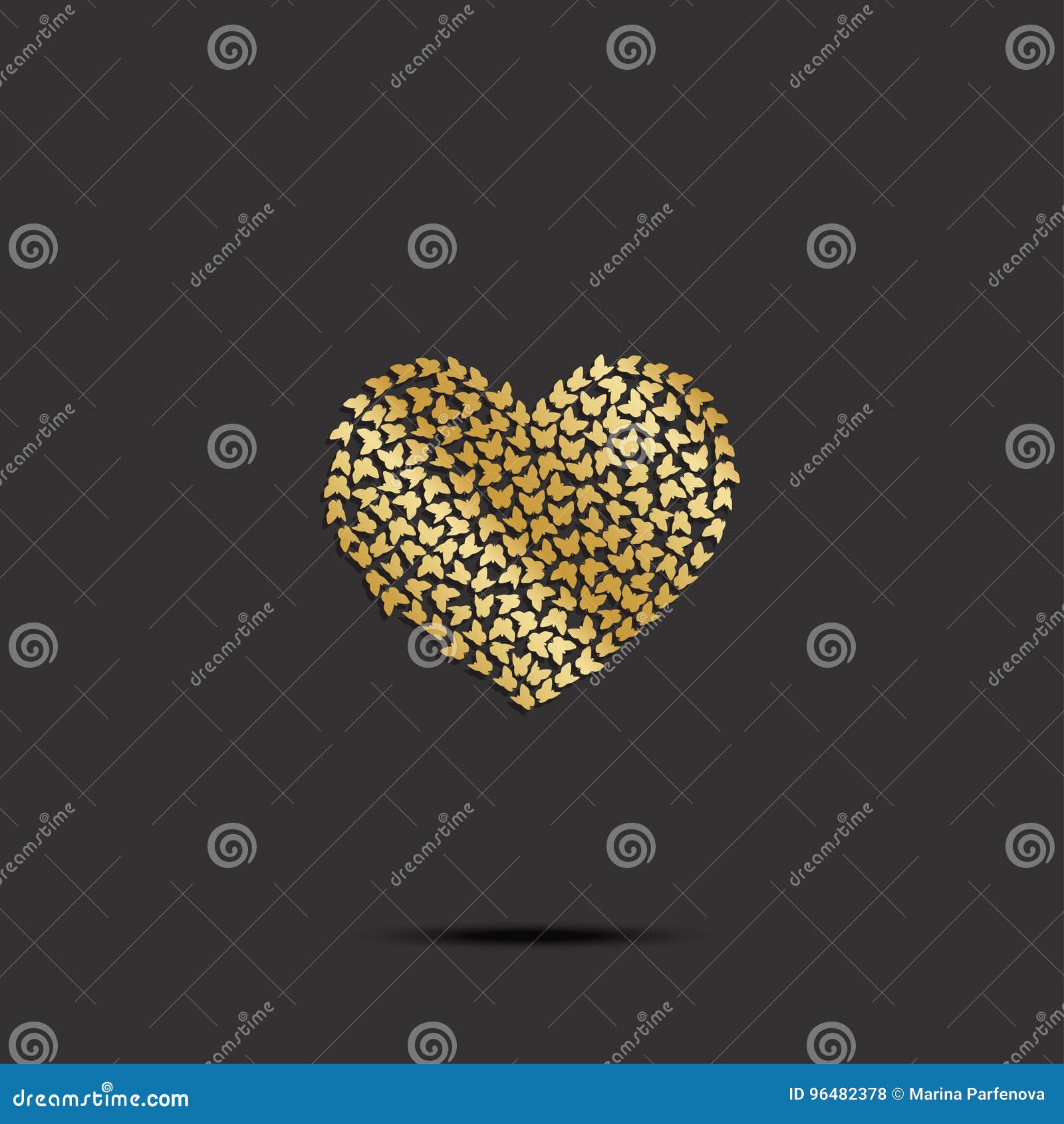 Vlinders Van Gouden Hart Op Zwarte Achtergrond Vector Vector ...