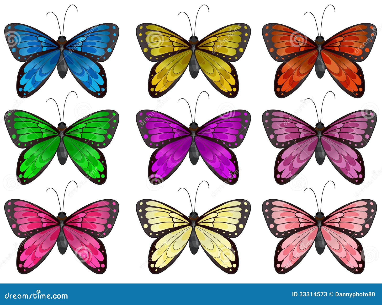 Vlinders in Verschillende Kleuren Stock Illustratie - Illustration of ...