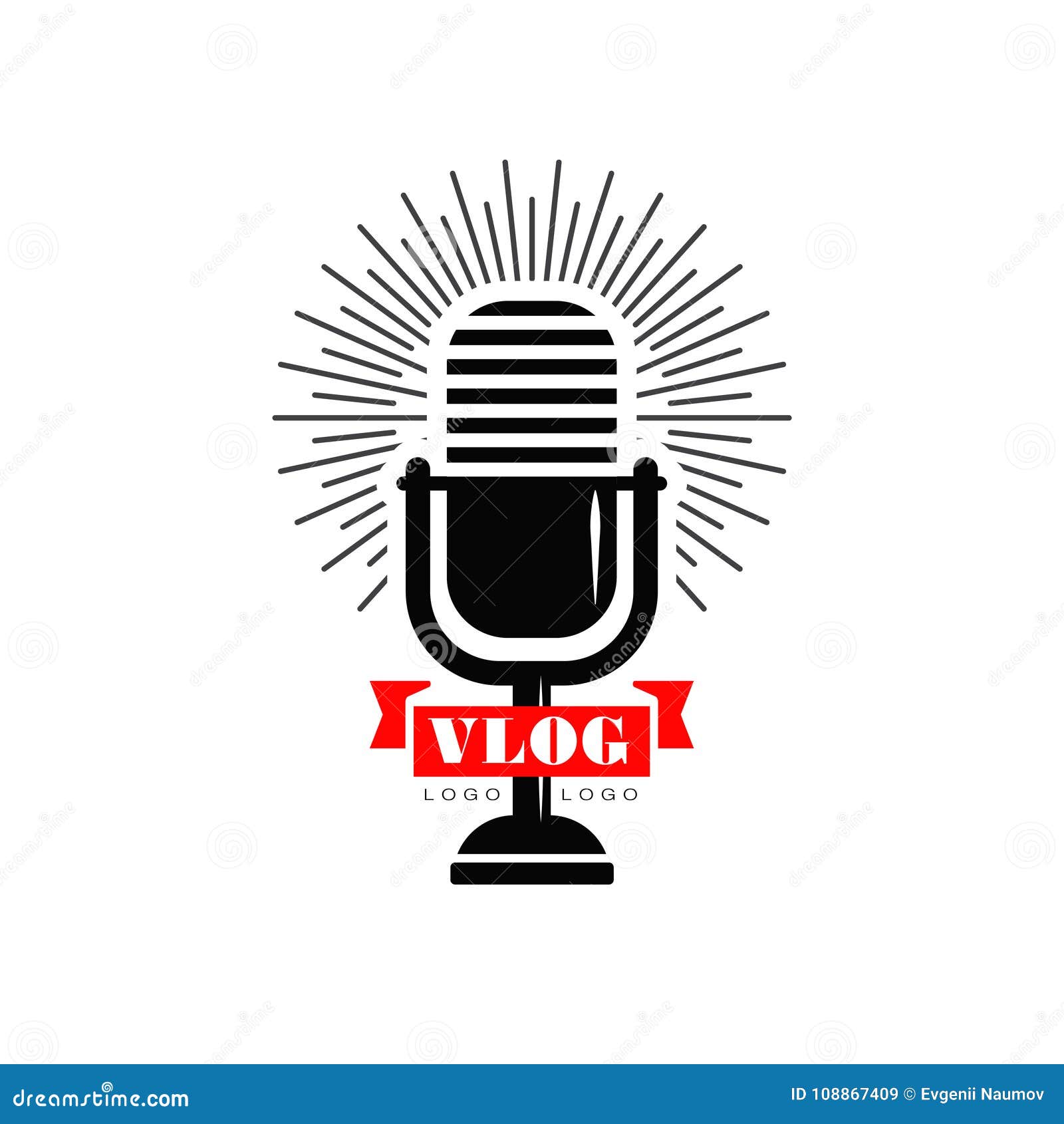 Vlog and Blog Logo with Black Retro Microphone and Red Ribbon. Original ... Vlog and Blog Logo with Black Retro Microphone and Red Ribbon. Original ...