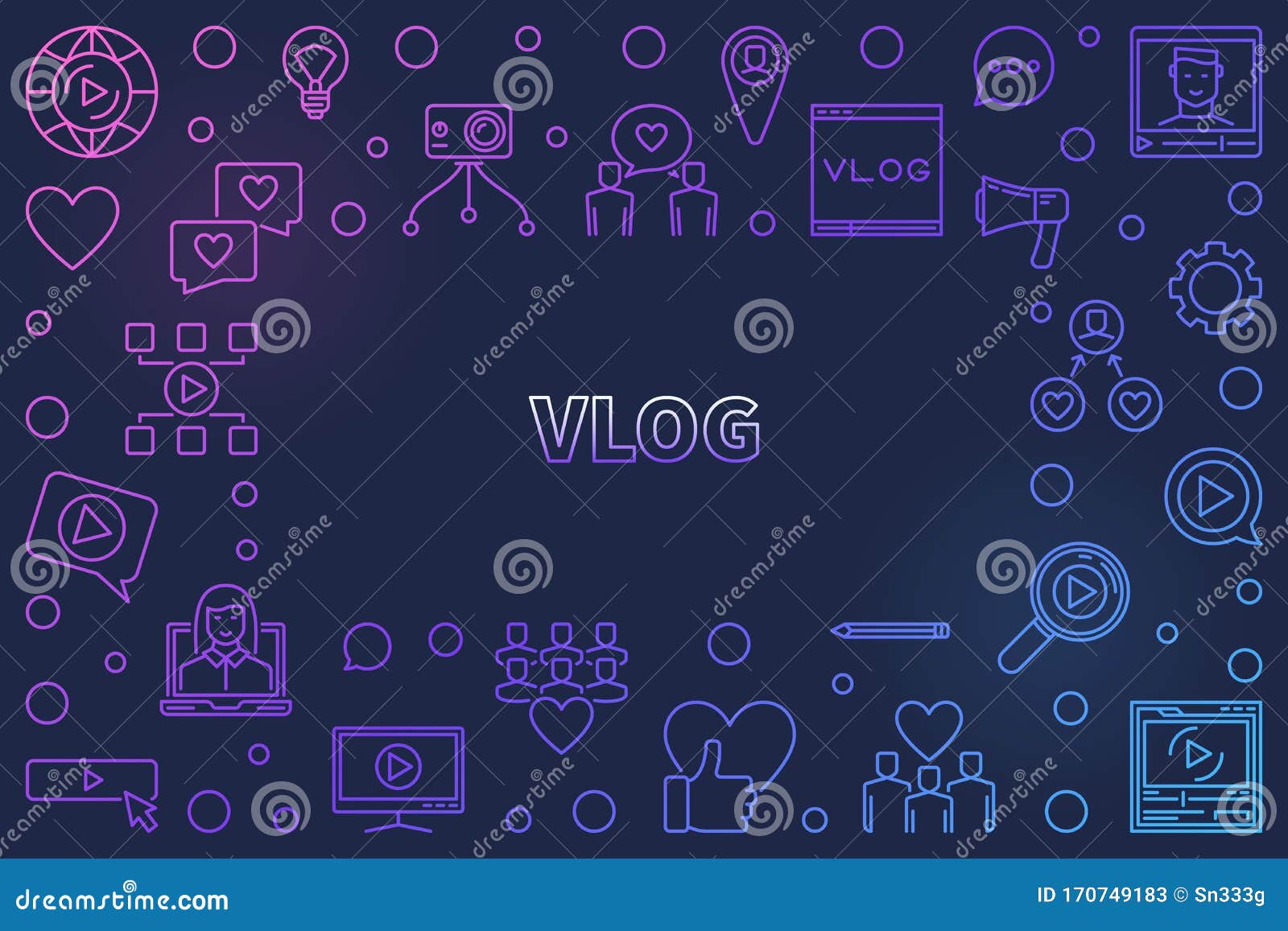Vlog Concept Colored Outline Vector Frame or Illustration Stock Vector ...