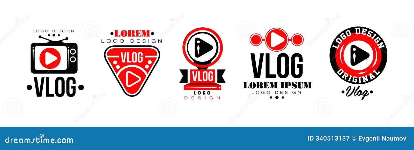 Vlog Logo And Label Design With Red And Black Vector Set ...