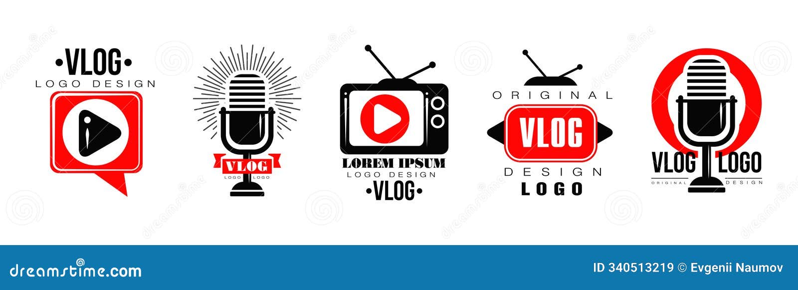 Vlog Logo And Label Design With Red And Black Vector Set ...