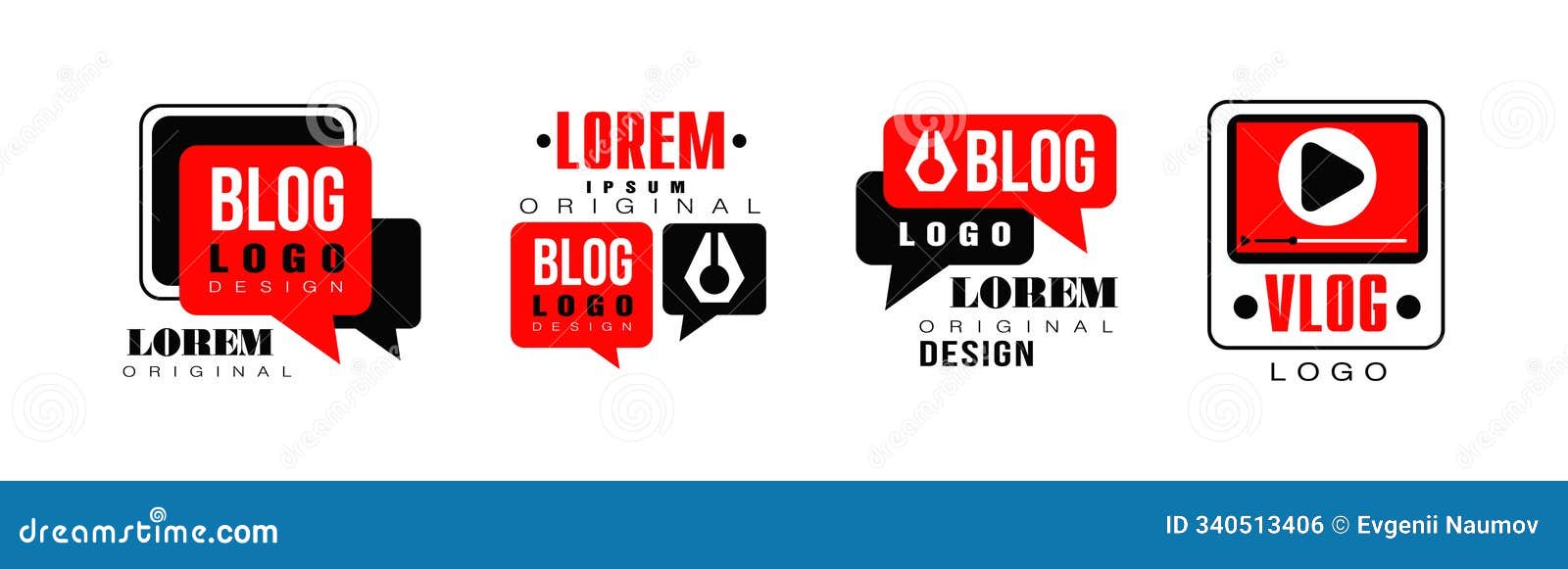 Vlog Logo And Label Design With Red And Black Vector Set ...