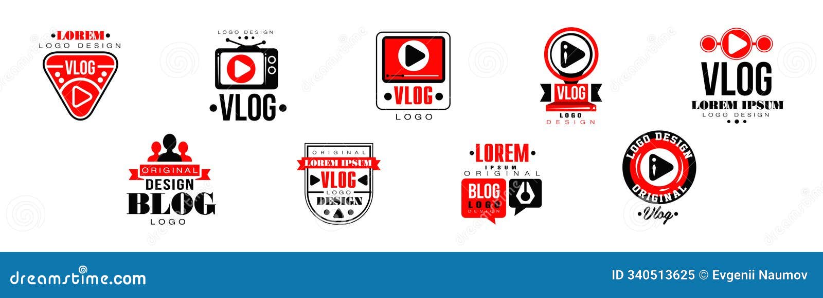 Vlog Logo And Label Design With Red And Black Vector Set ...