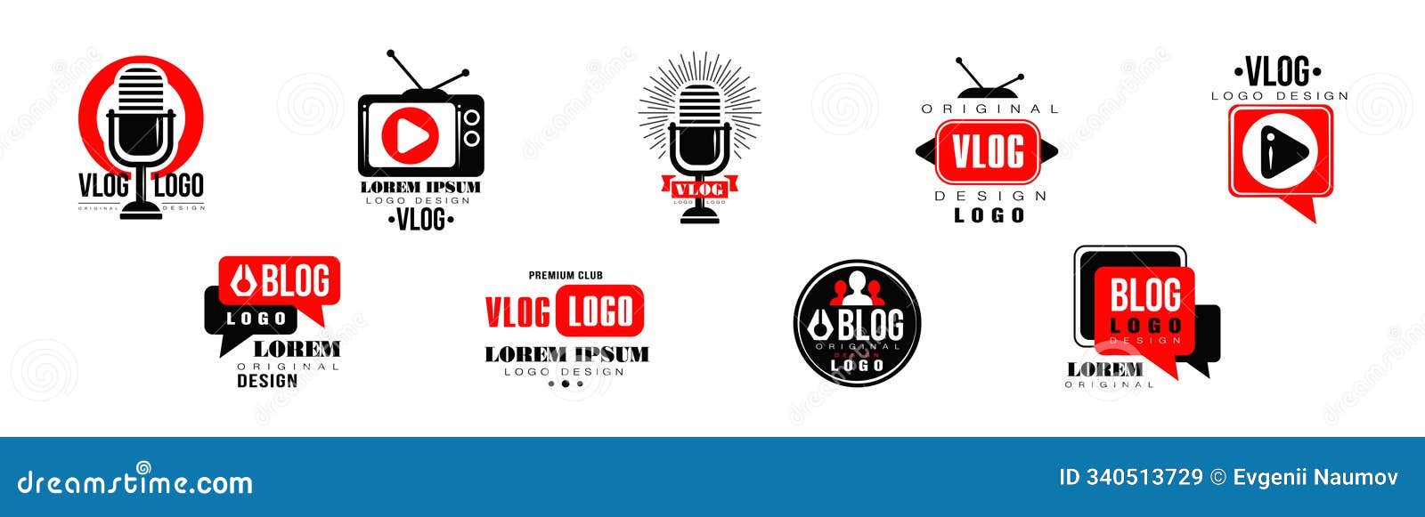 Vlog Logo And Label Design With Red And Black Vector Set ...
