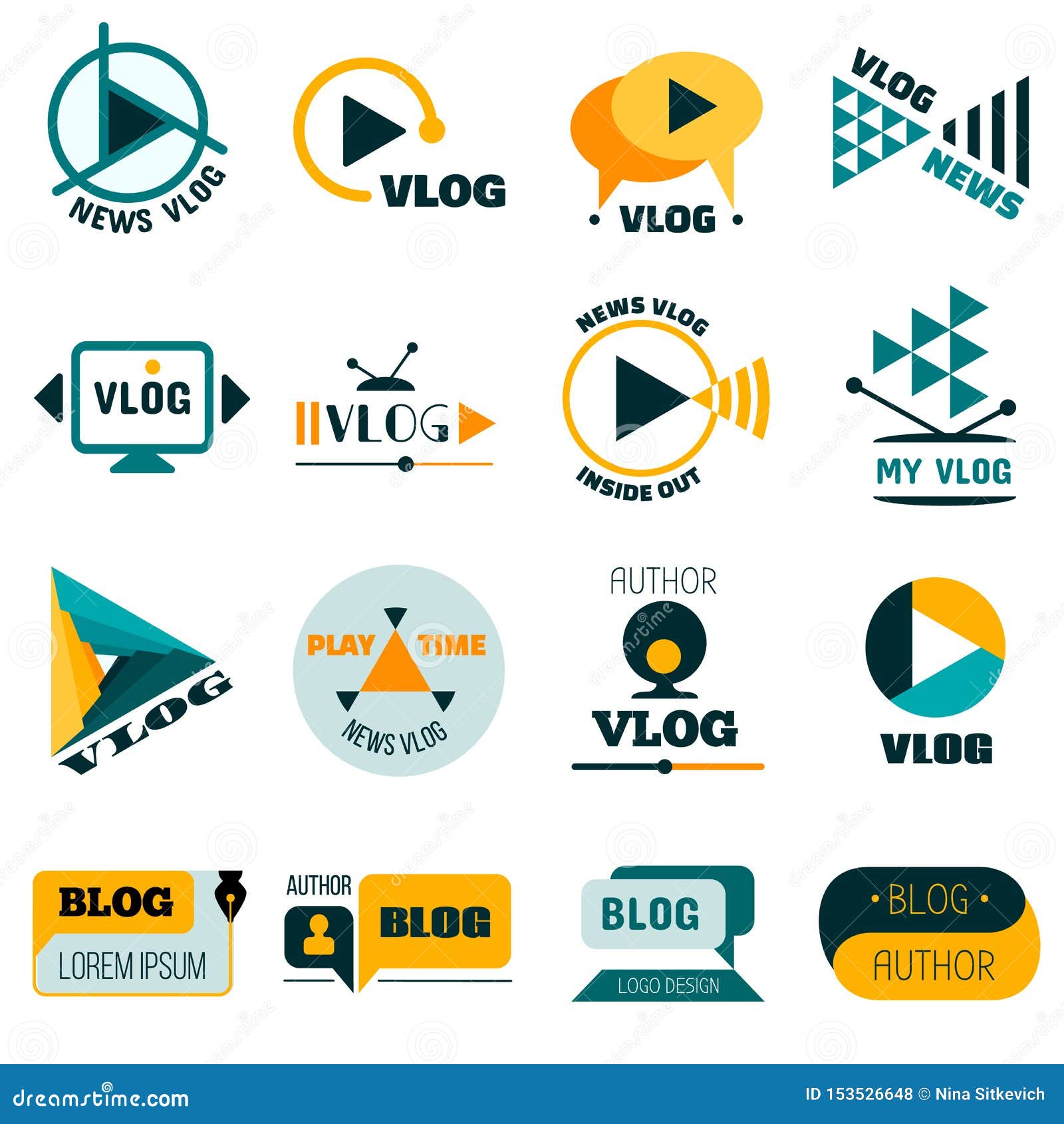 Vlog logo set, flat style stock vector. Illustration of black - 153526648