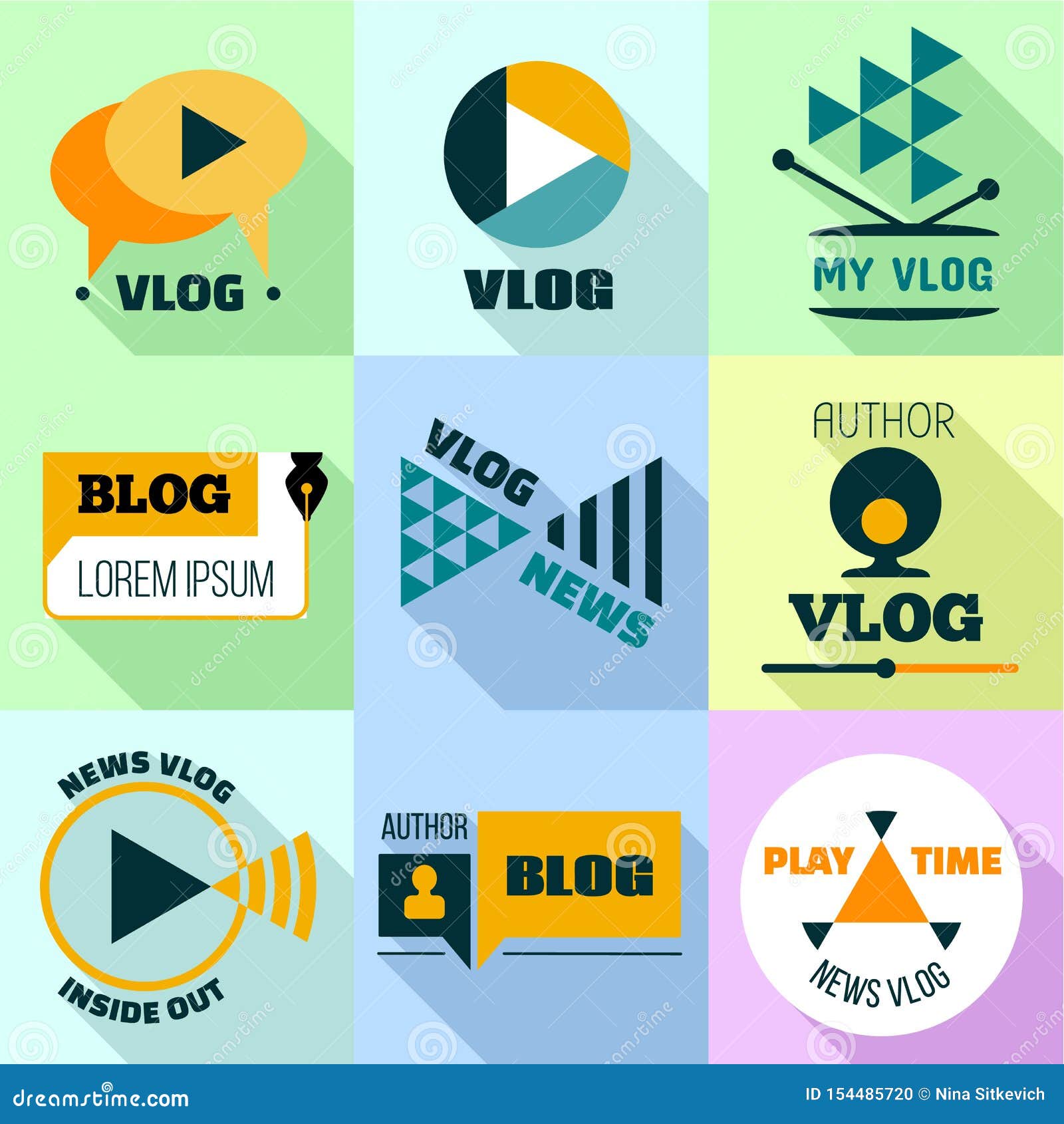 Vlog logo set, flat style stock vector. Illustration of influencer ...