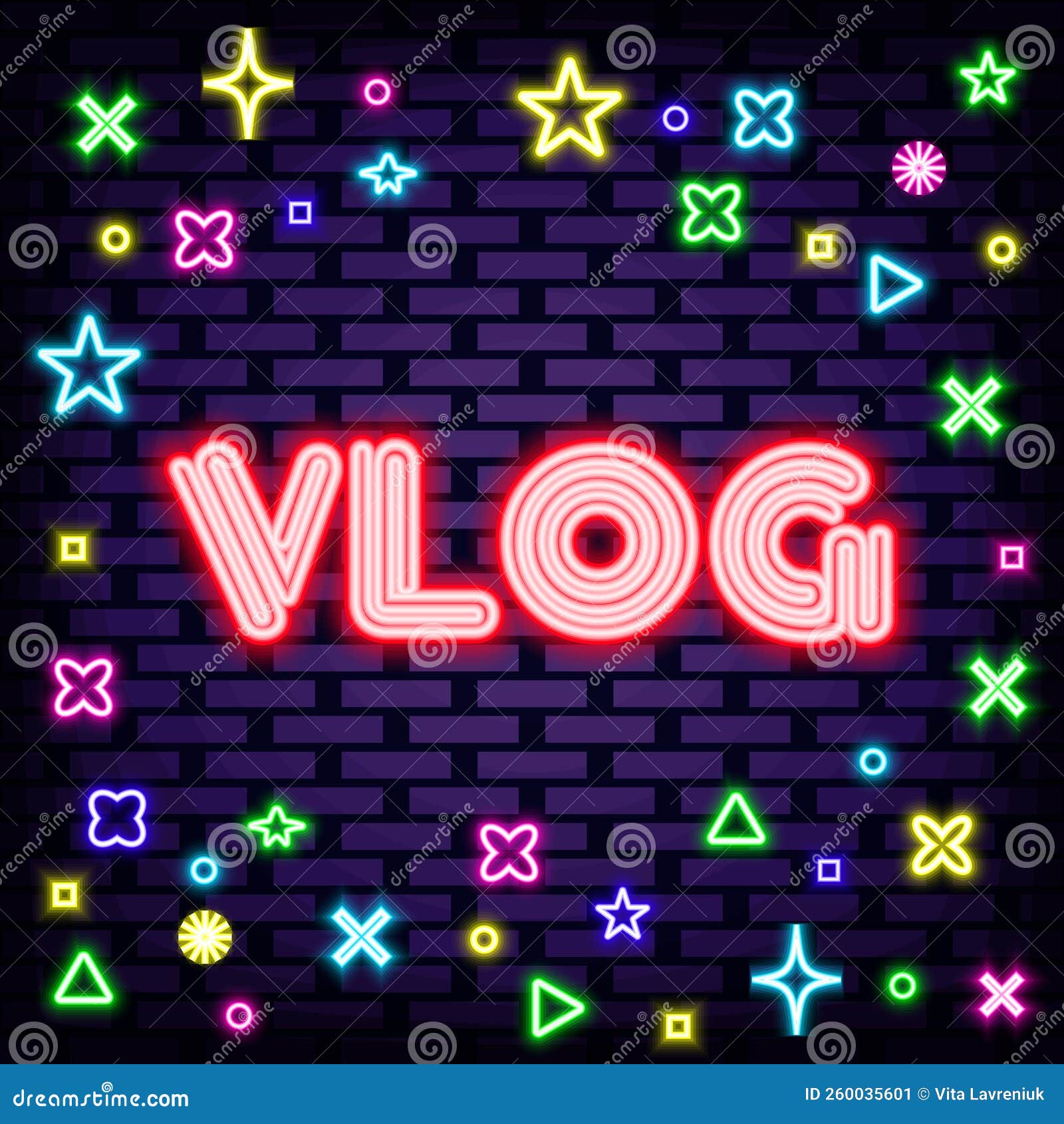 Vlog Neon Quote. on Brick Wall Background. Neon Text Stock Vector ...