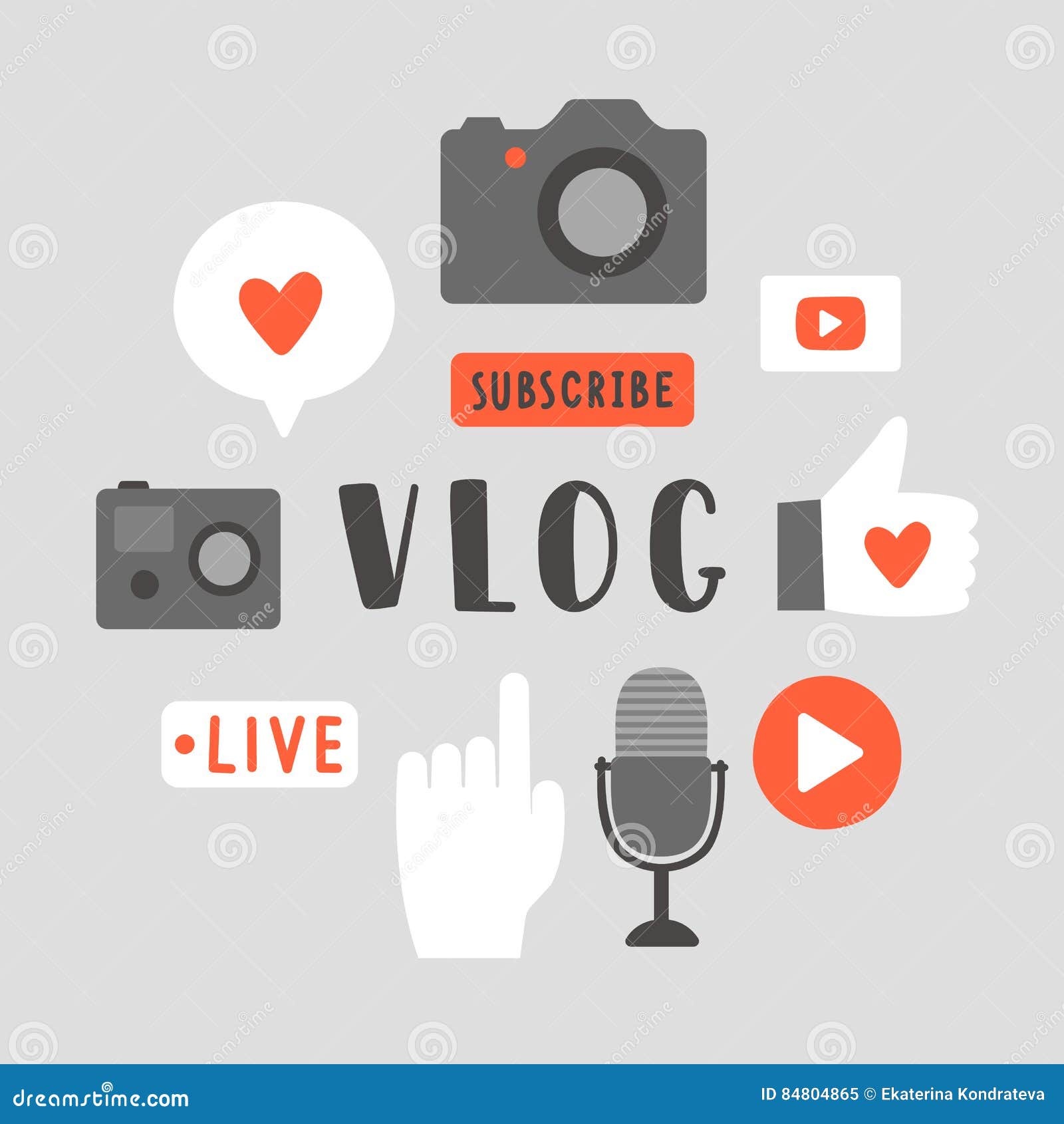 Vlog Objects. Text and Icons Stock Vector - Illustration of hand ...