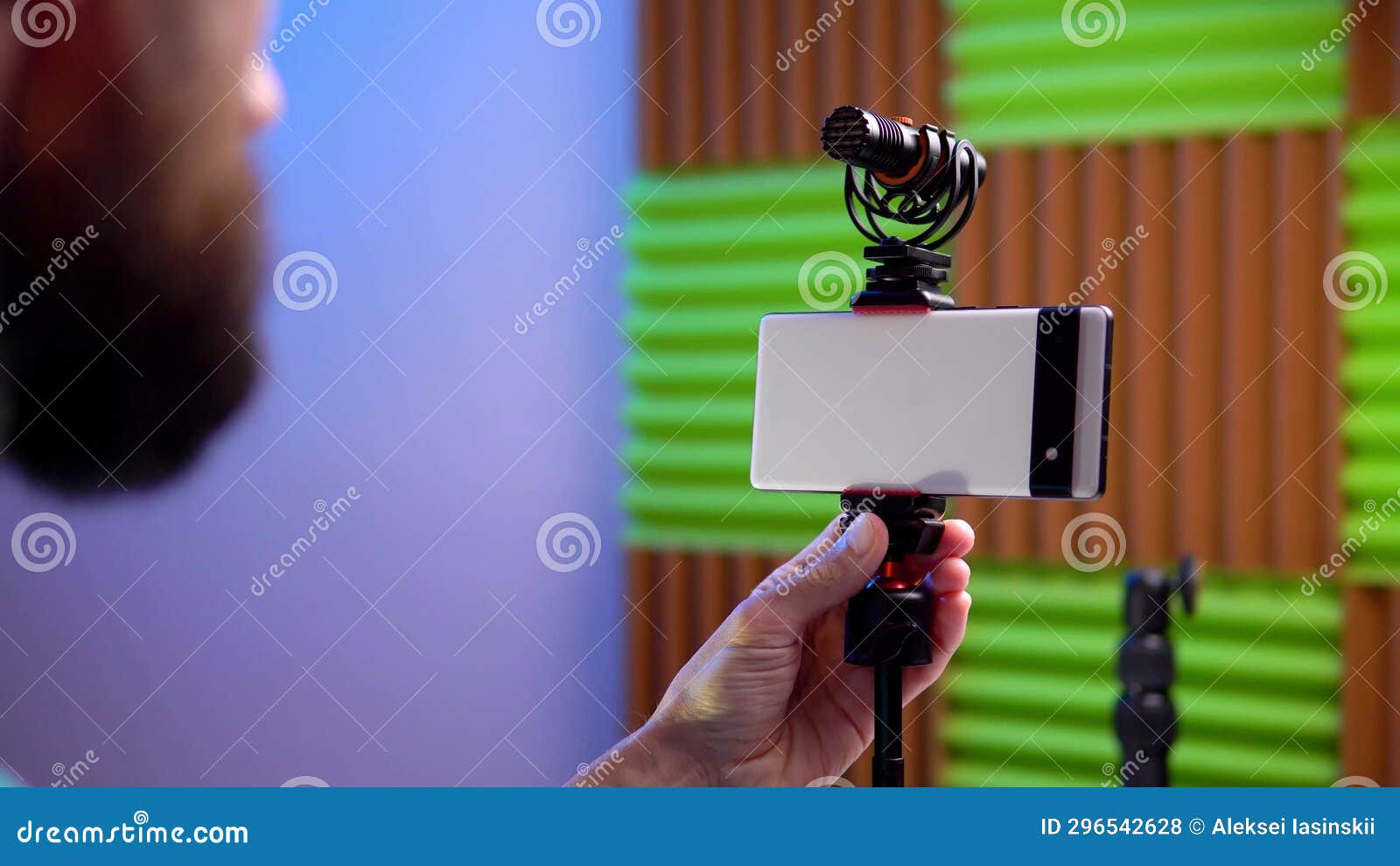 Vlog Setup with Smarthone and Microphone on Tripod in Vlogging Studio ...