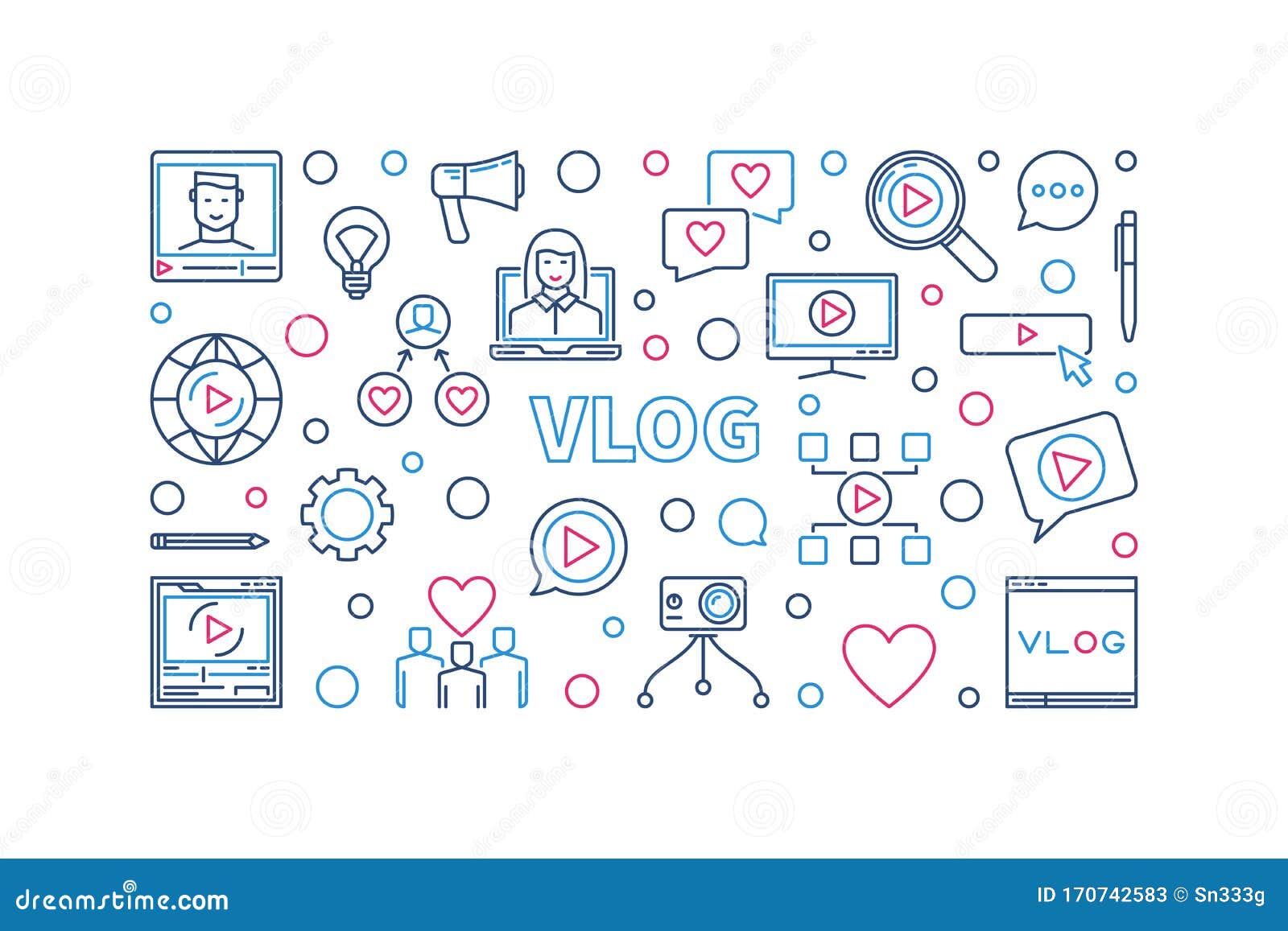 Creative Vlog Logo Design With People Silhouettes And Ribbon. Live ...