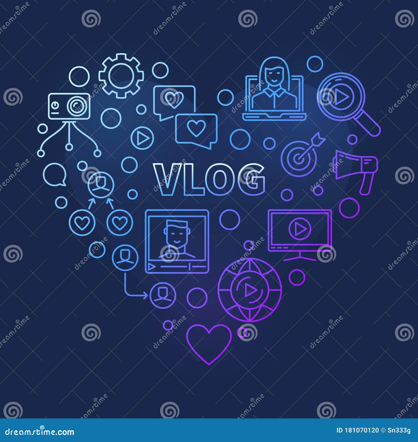 Vlog Vector Concept Modern Colored Linear Heart Illustration ...