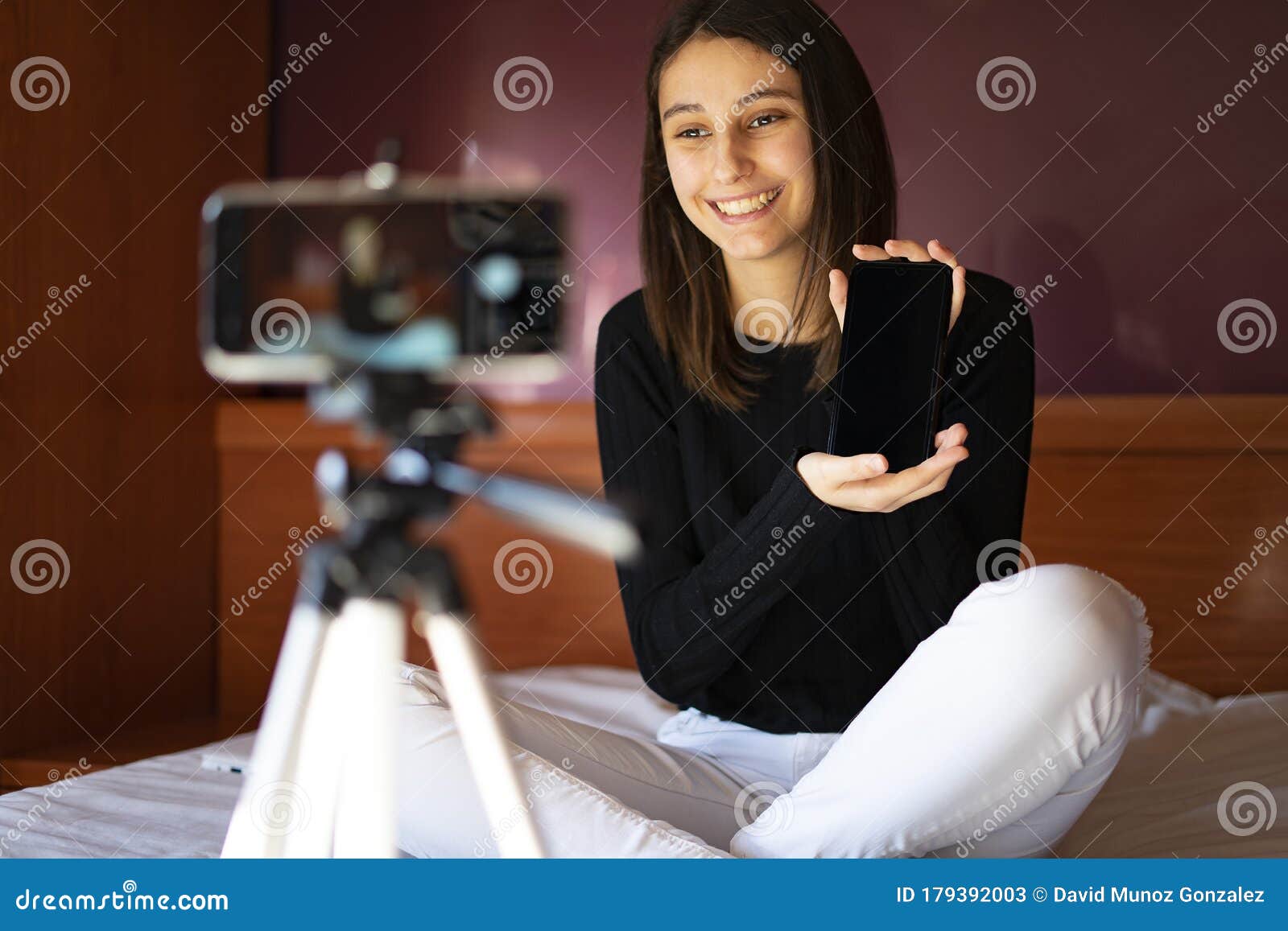 Vlogger and Influencer Doing Review of a Mobile Stock Image - Image of ...