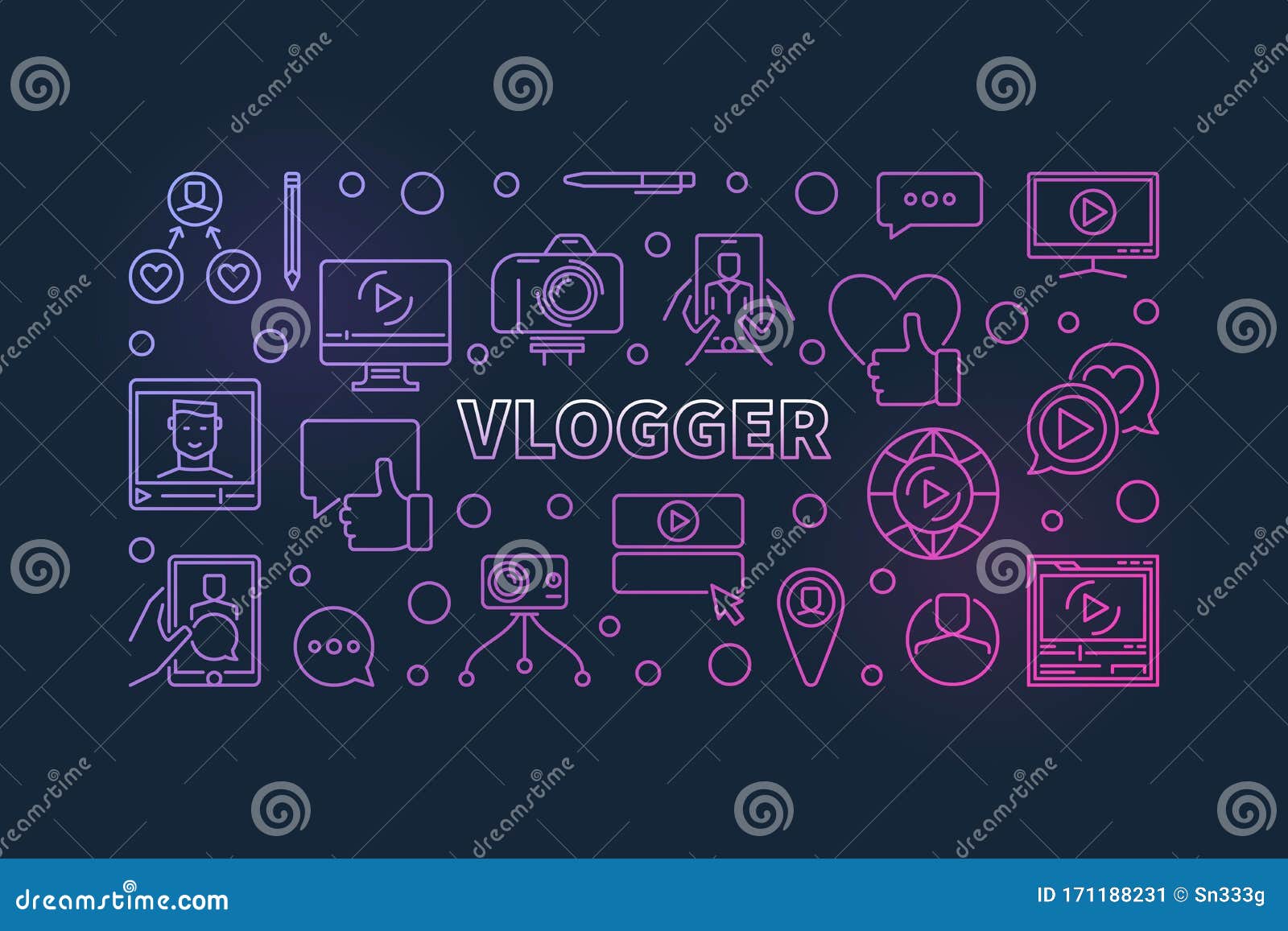 Vlogger Vector Colorful Outline Horizontal Illustration Stock Vector ...