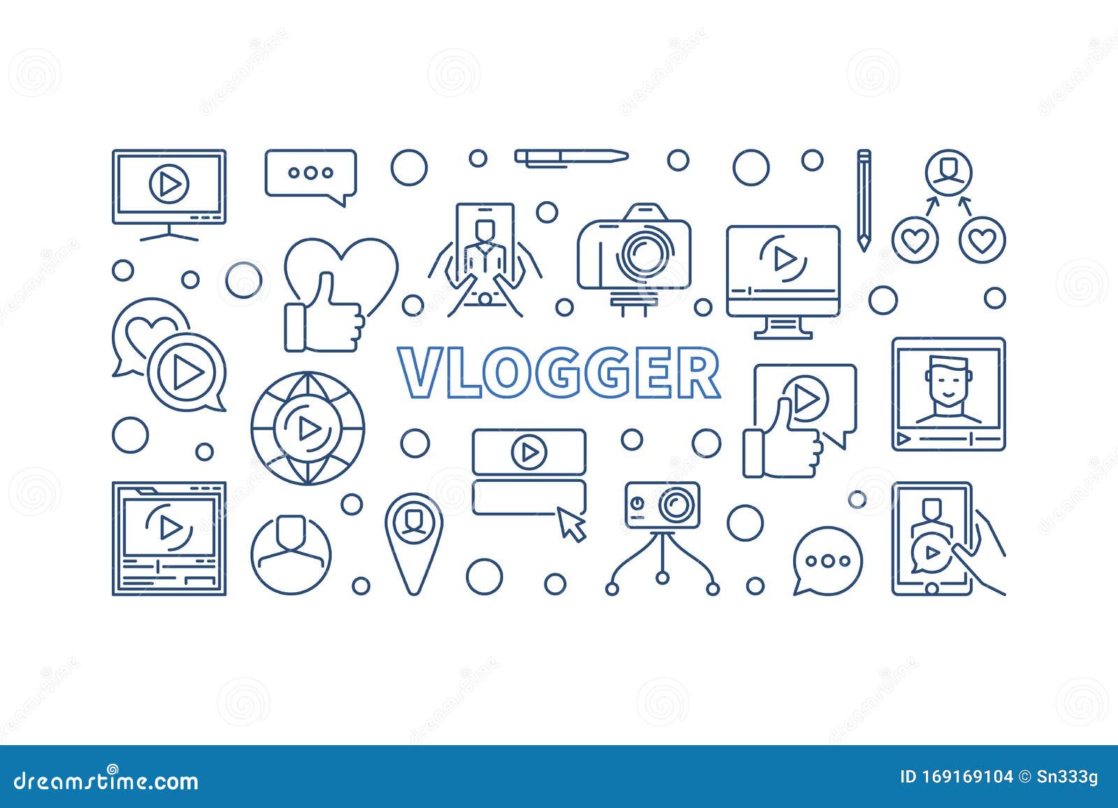 Vlogger Vector Creative Horizontal Illustration in Thin Line Style ...
