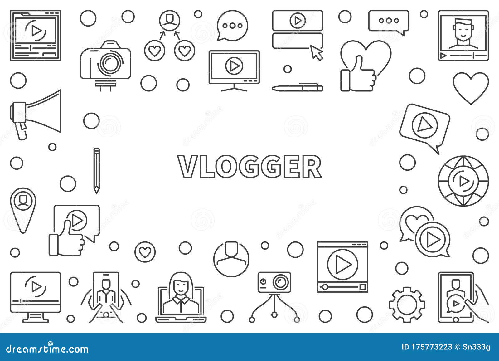 Vlogger Vector Illustration or Frame in Thin Line Style Stock Vector ...