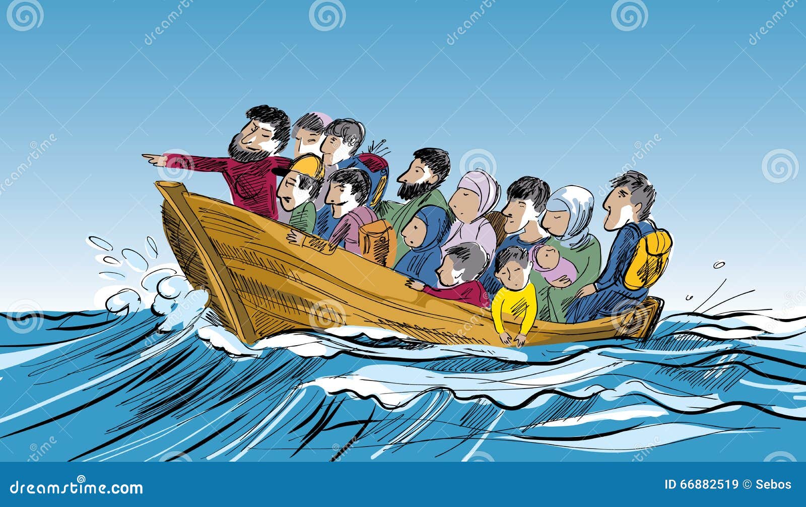 Vluchtelingen in Een Boot in Het Midden Van Het Overzees Vector ...