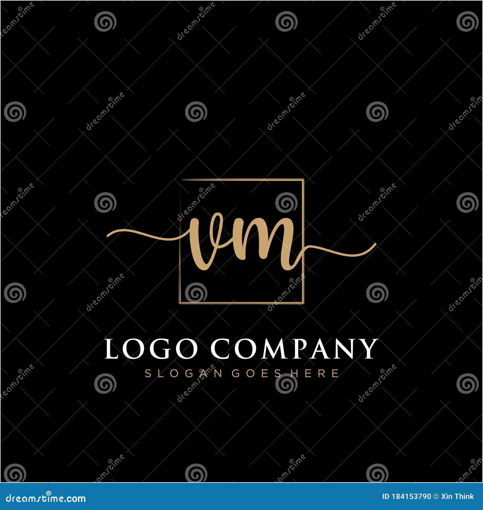 VM Initial Handwriting Logo with Rectangle Template Vector Stock Vector ...
