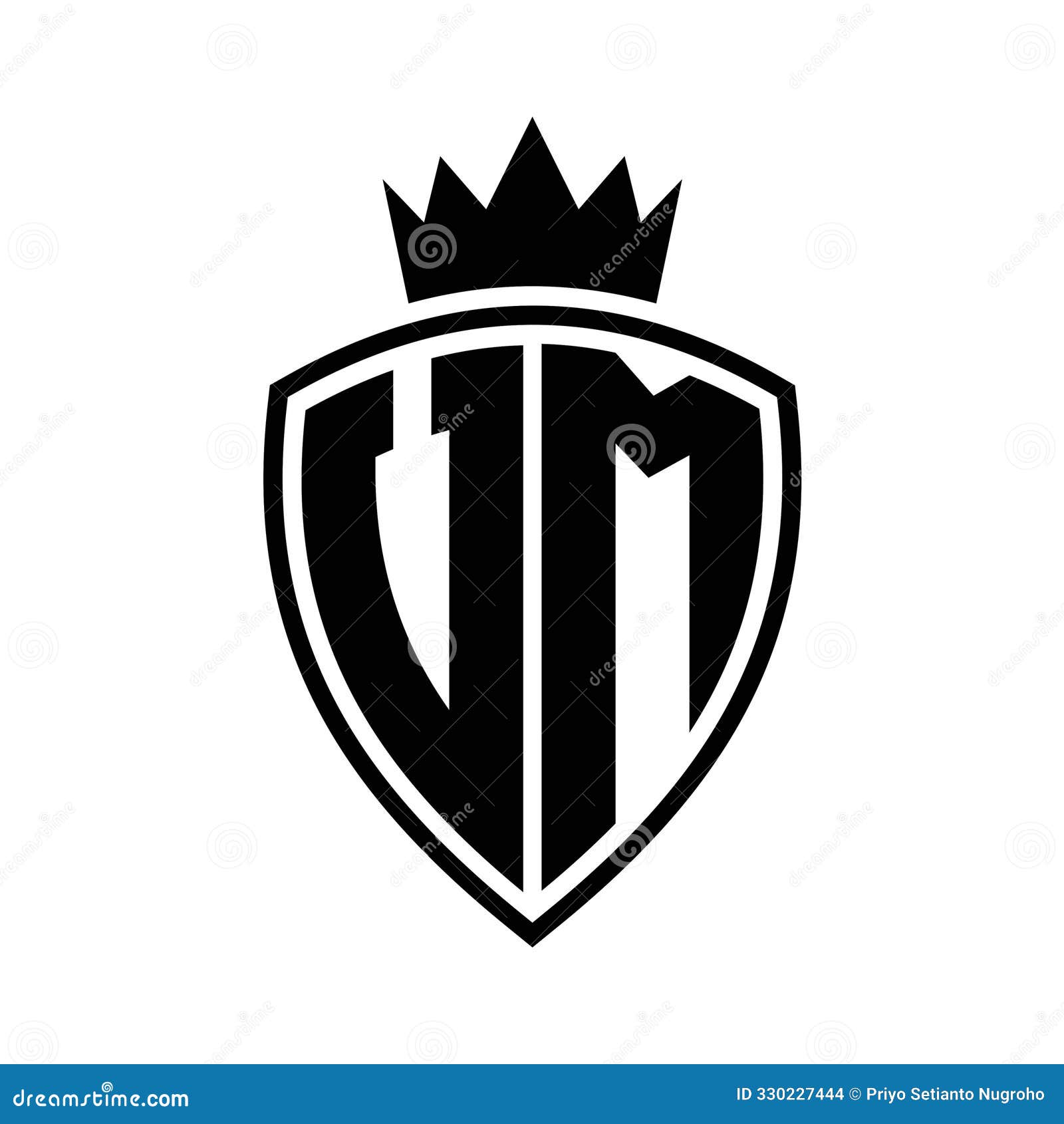 VM Letter Monogram Shield and Crown Outline Shape with Black and White ...