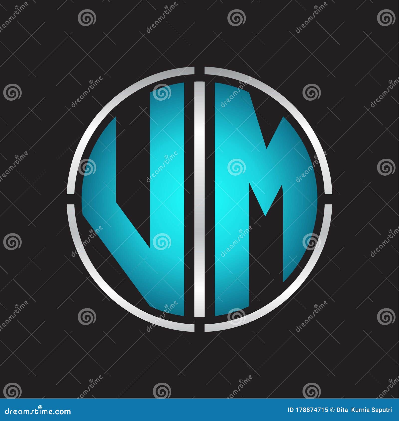 VM Logo Initial with Circle Line Cut Design Template on Blue Colors ...