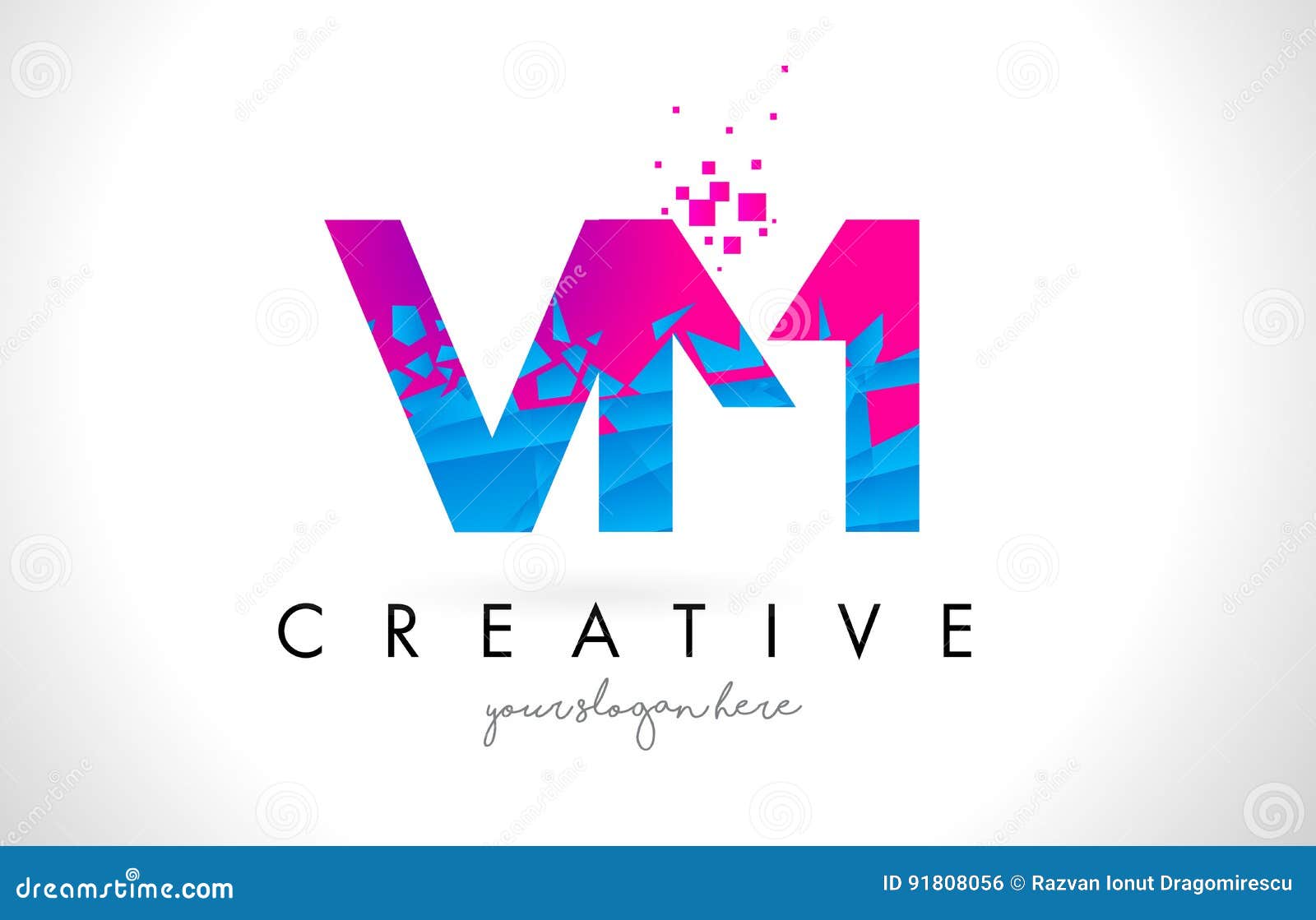 VM V M Letter Logo with Shattered Broken Blue Pink Texture Design ...