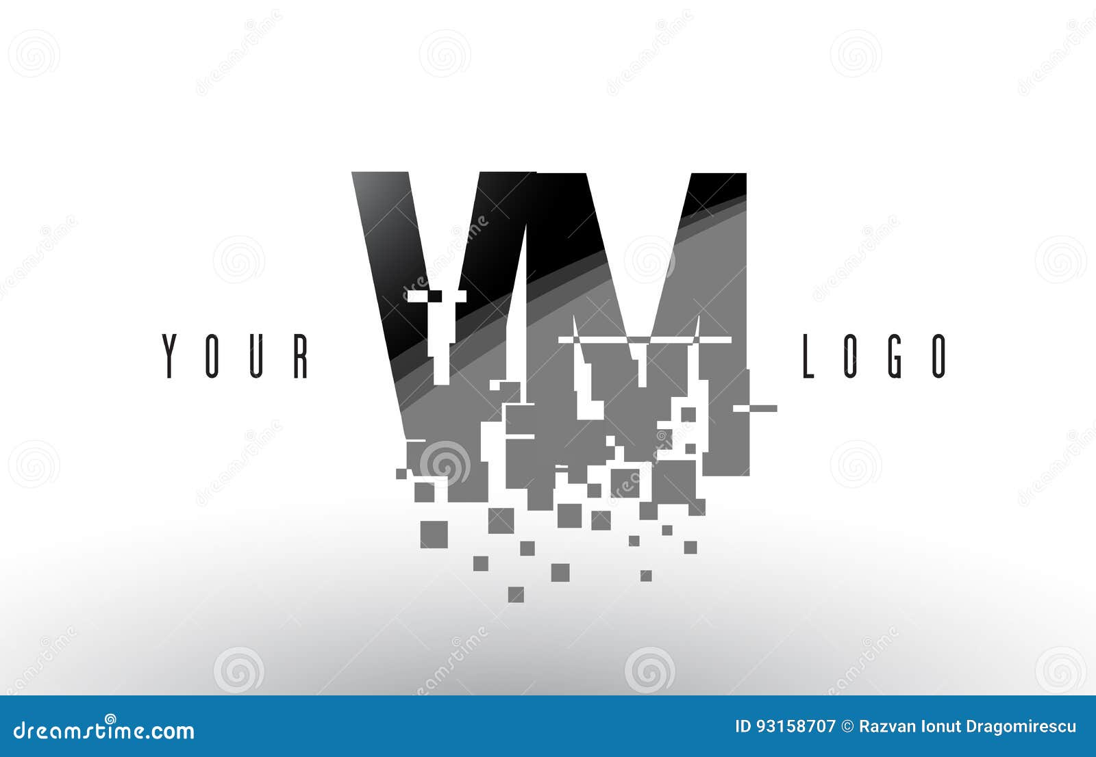VM V M Pixel Letter Logo with Digital Shattered Black Squares Stock ...