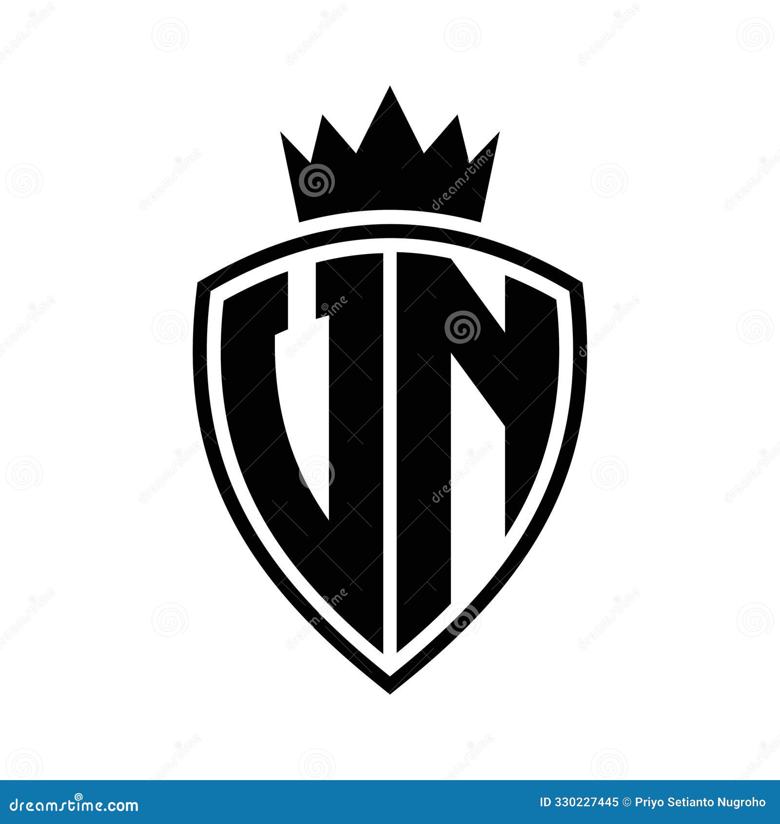 VN Letter Monogram Shield and Crown Outline Shape with Black and White ...