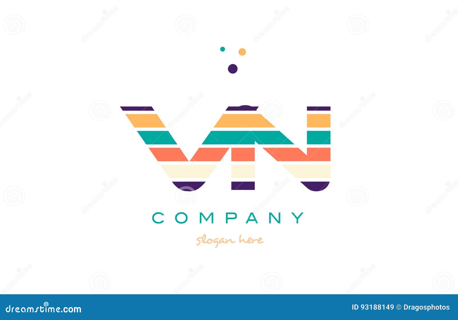 Vn V N Line Stripes Pastel Color Alphabet Letter Logo Icon Template Vector Stock Vector