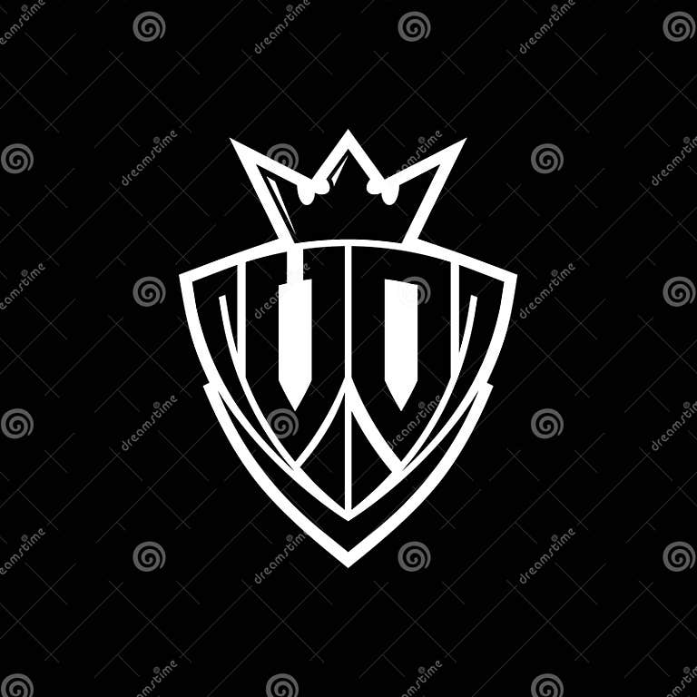 VO Letter Logo with Sharp Triangle Shield Shape with Crown Inside White ...