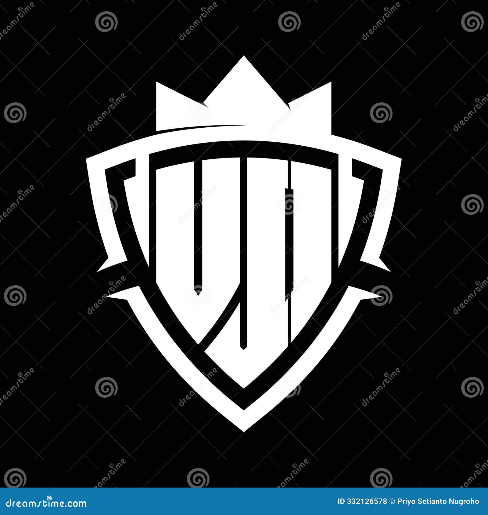 VO Letter Monogram with Triangle Curve Shield Shape with Crown White ...