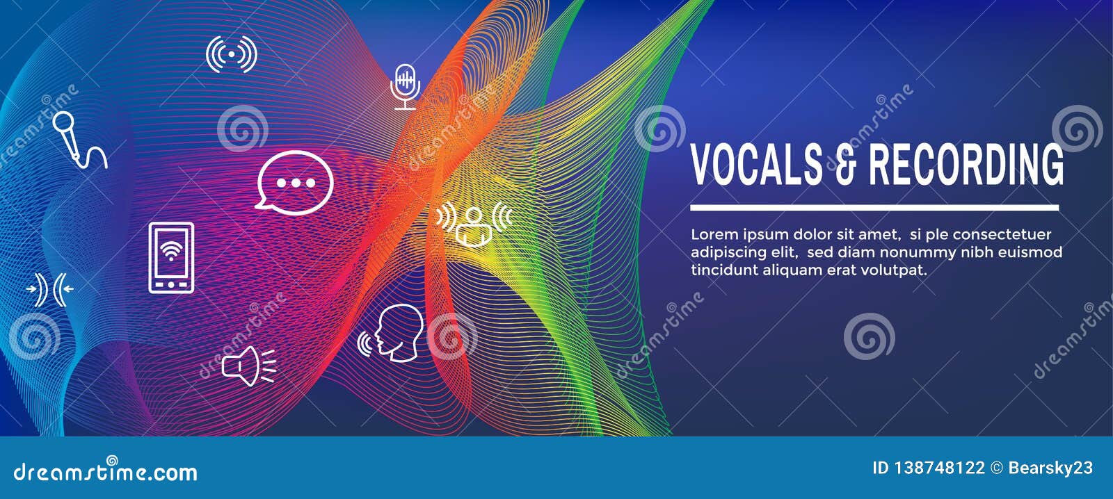 Vocal and Recording Command Icon with Sound Wave Images Web Header ...