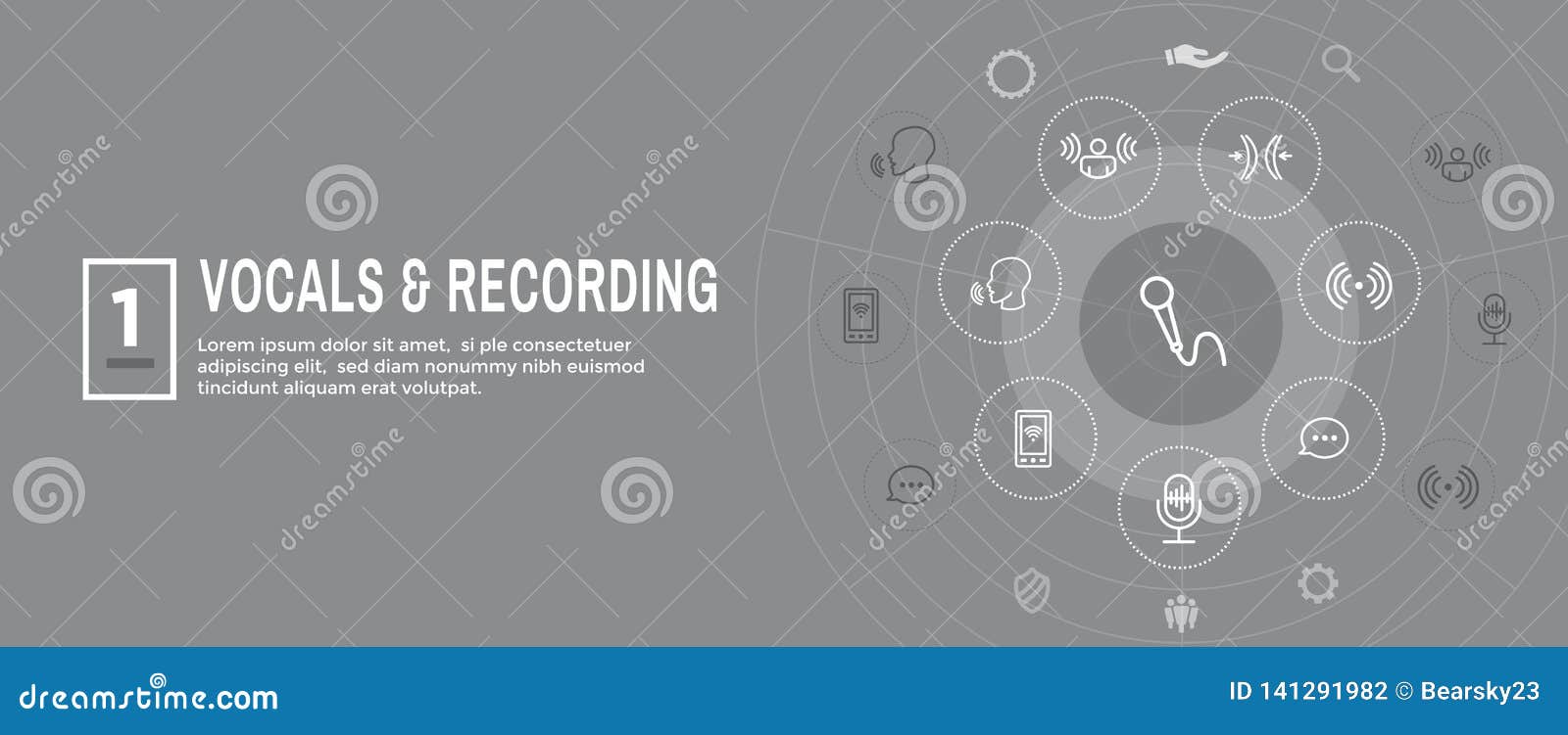 Vocal And Recording Command Icon With Sound Wave Images Web Header ...