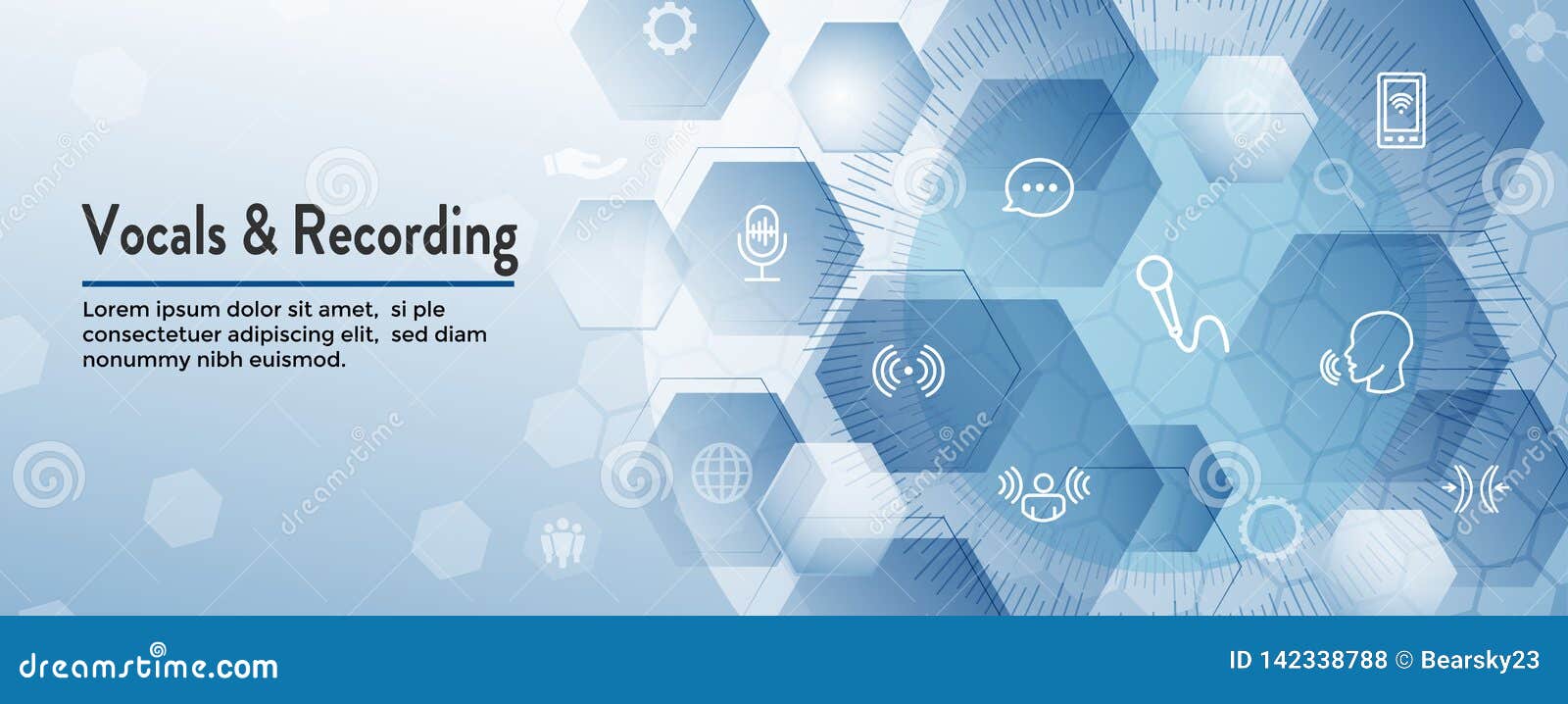 Vocal and Recording Command Icon with Sound Wave Images Web Header ...