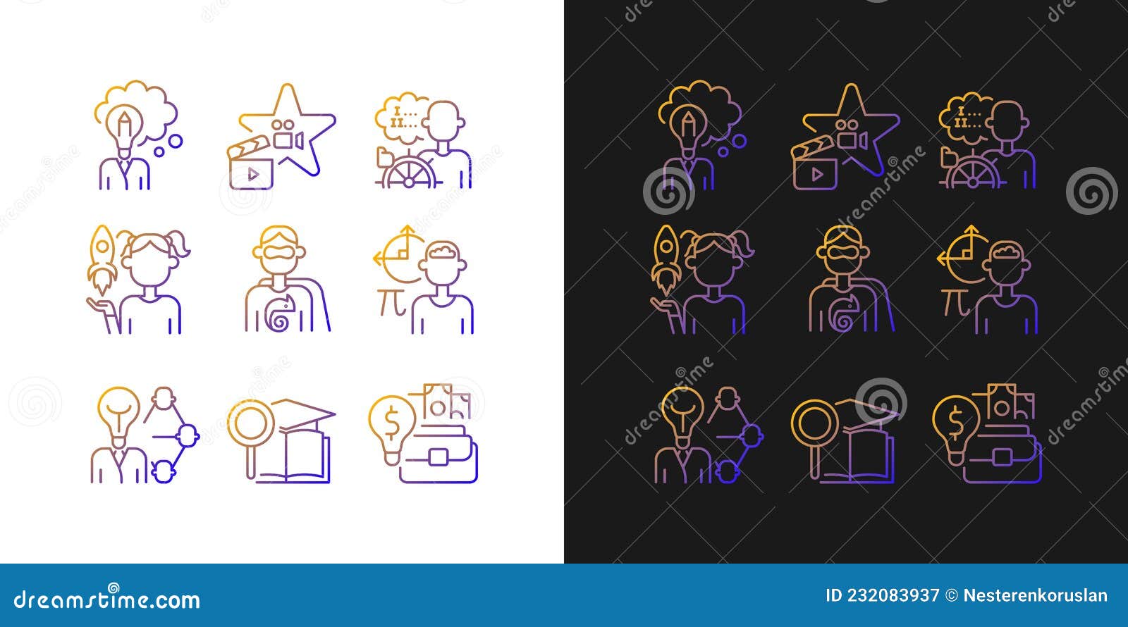 Vocation Gradient Icons Set for Dark and Light Mode Stock Vector ...