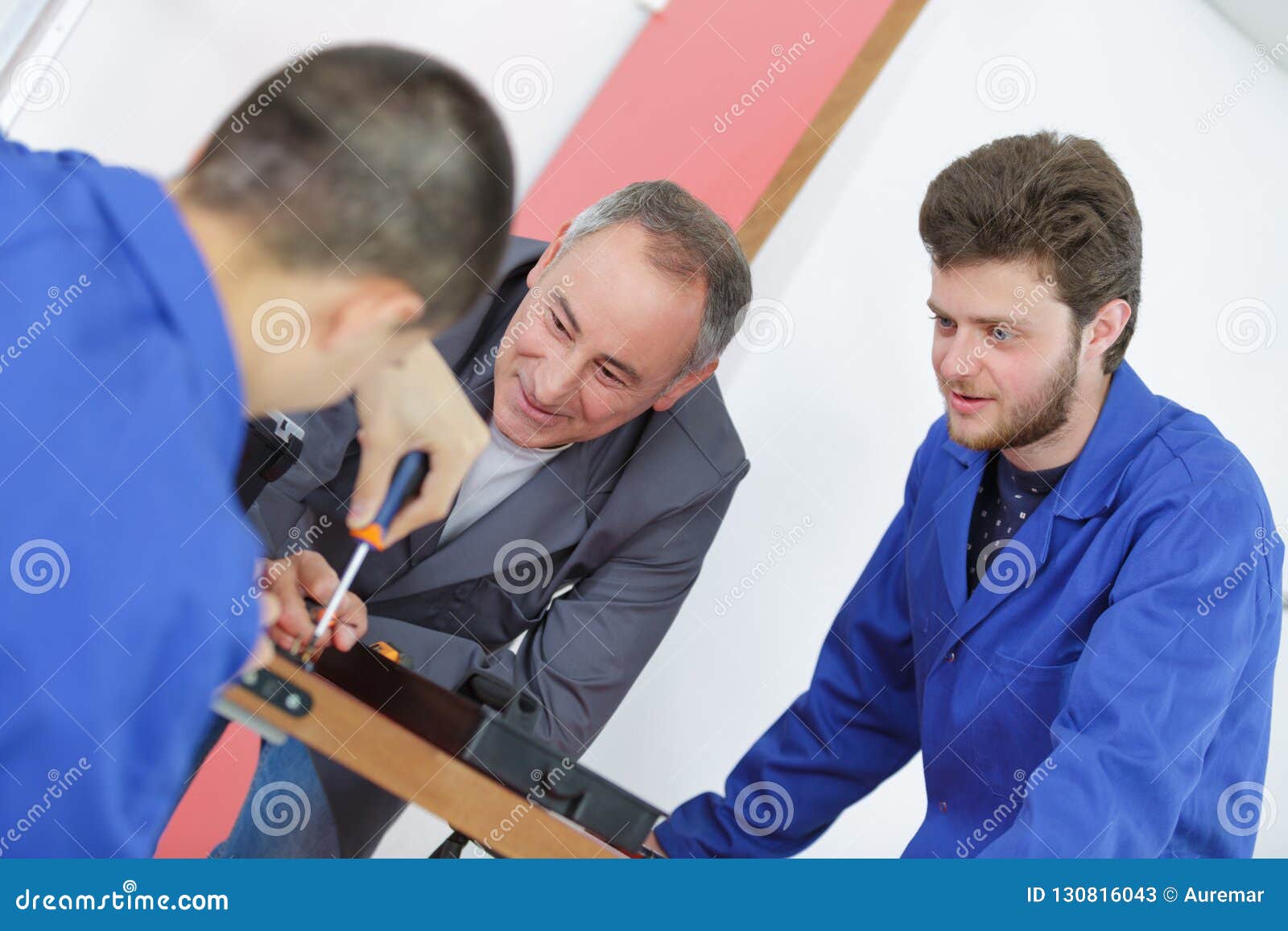 Vocational Teacher with Students Stock Image - Image of woodwork ...