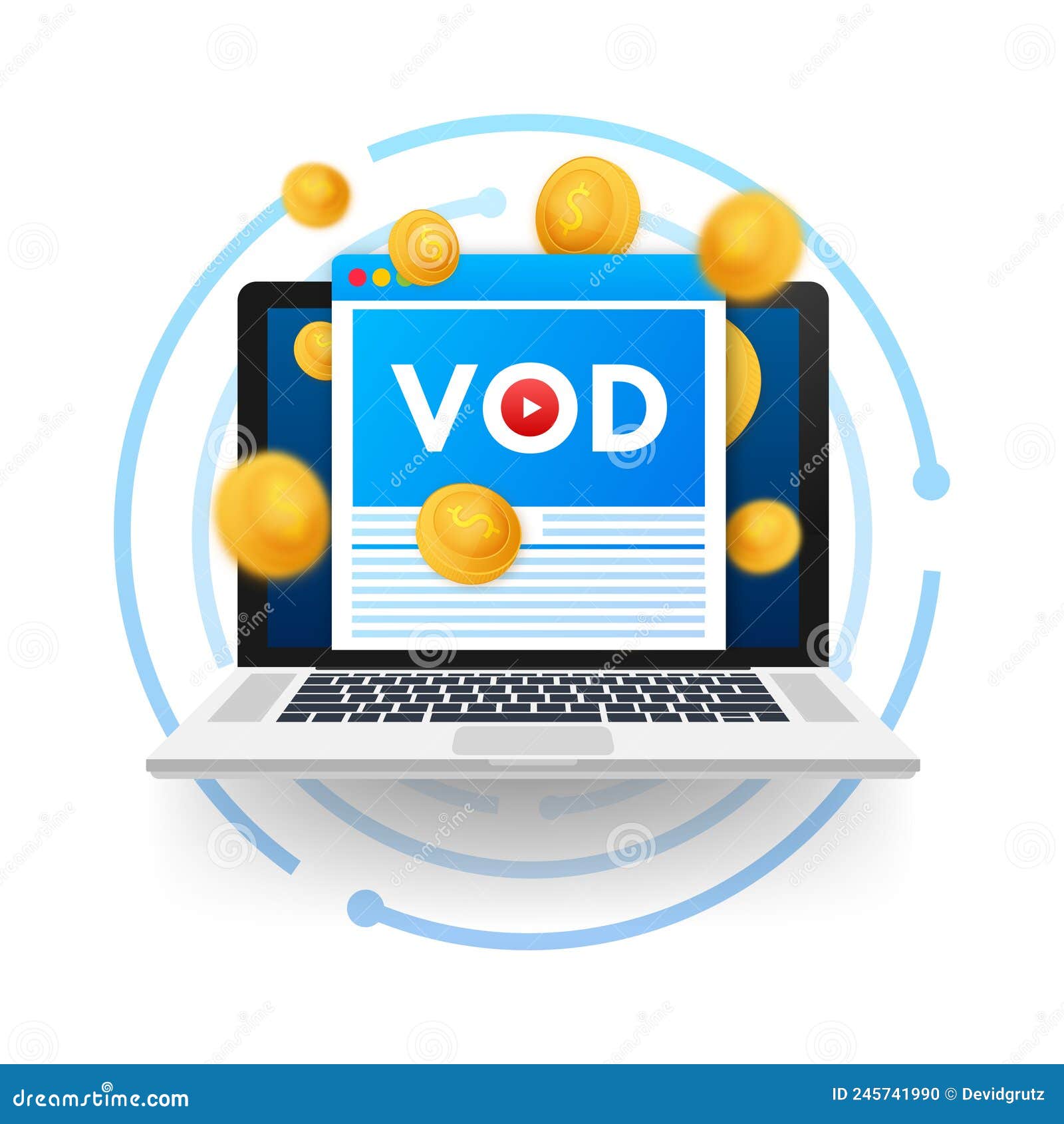 VOD - Video on Demand , Video Monetization. Vector Stock Illustration ...