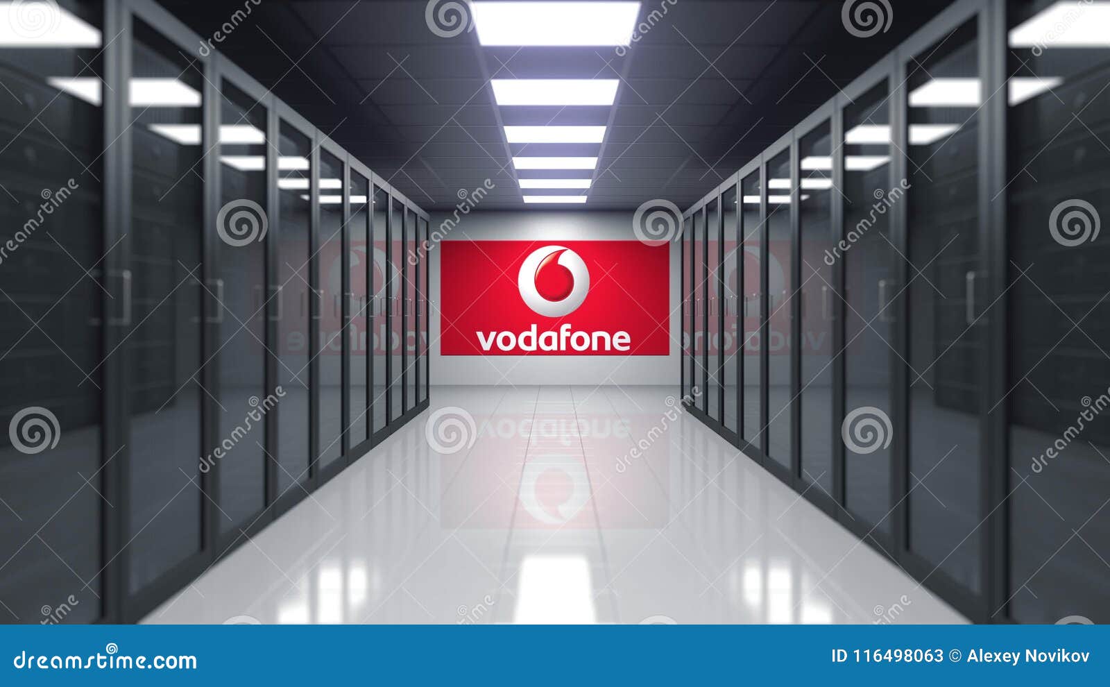 Vodafone Logo on the Wall of the Server Room. Editorial 3D Rendering ...