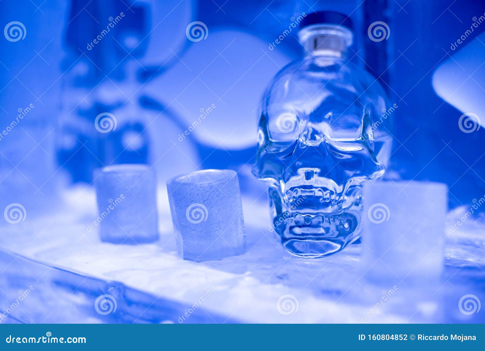 Vodka ice bar stock photo. Image of skull, bottles, beverage - 160804852