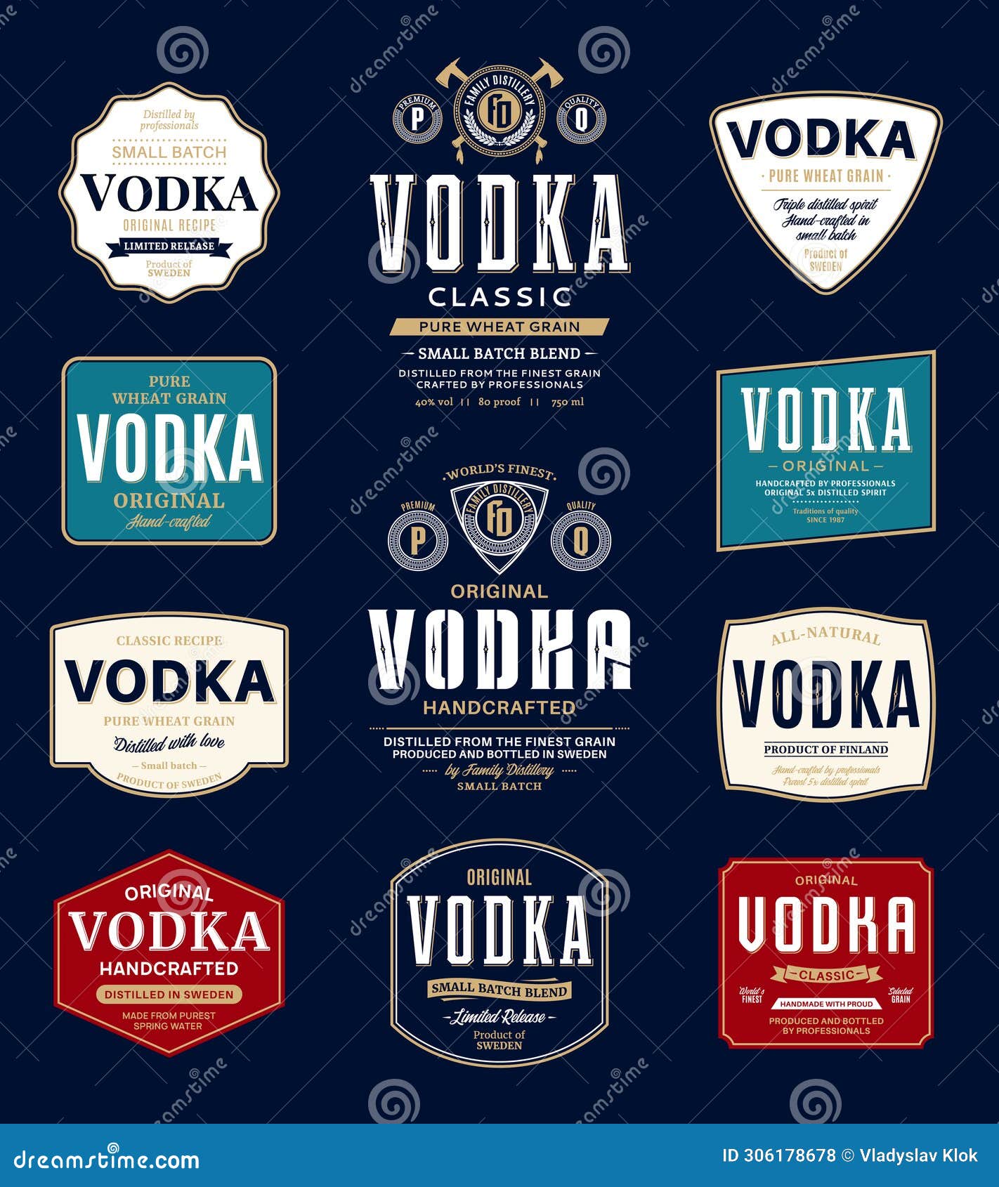 Vodka Labels Set Vector Illustration | CartoonDealer.com #213570048