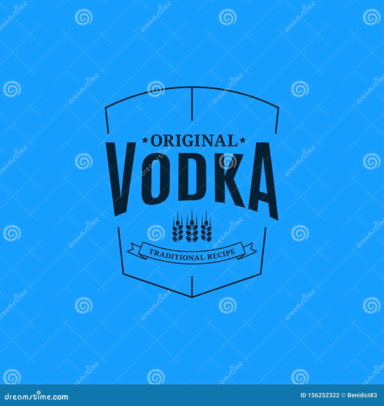 Vodka Logo Design. Glass of Vodka Label on Blue Stock Vector ...