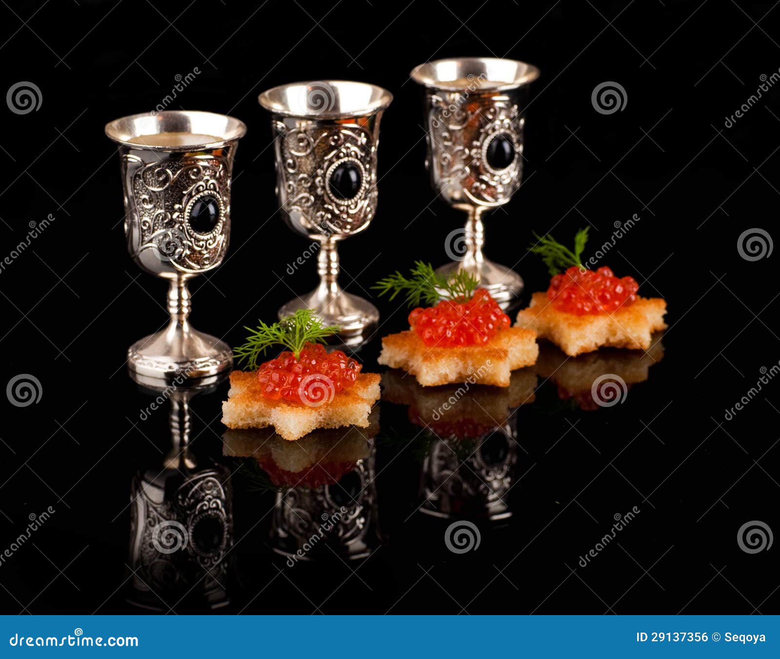 Vodka and Red Caviar on Silver Ware Stock Photo - Image of closeup ...